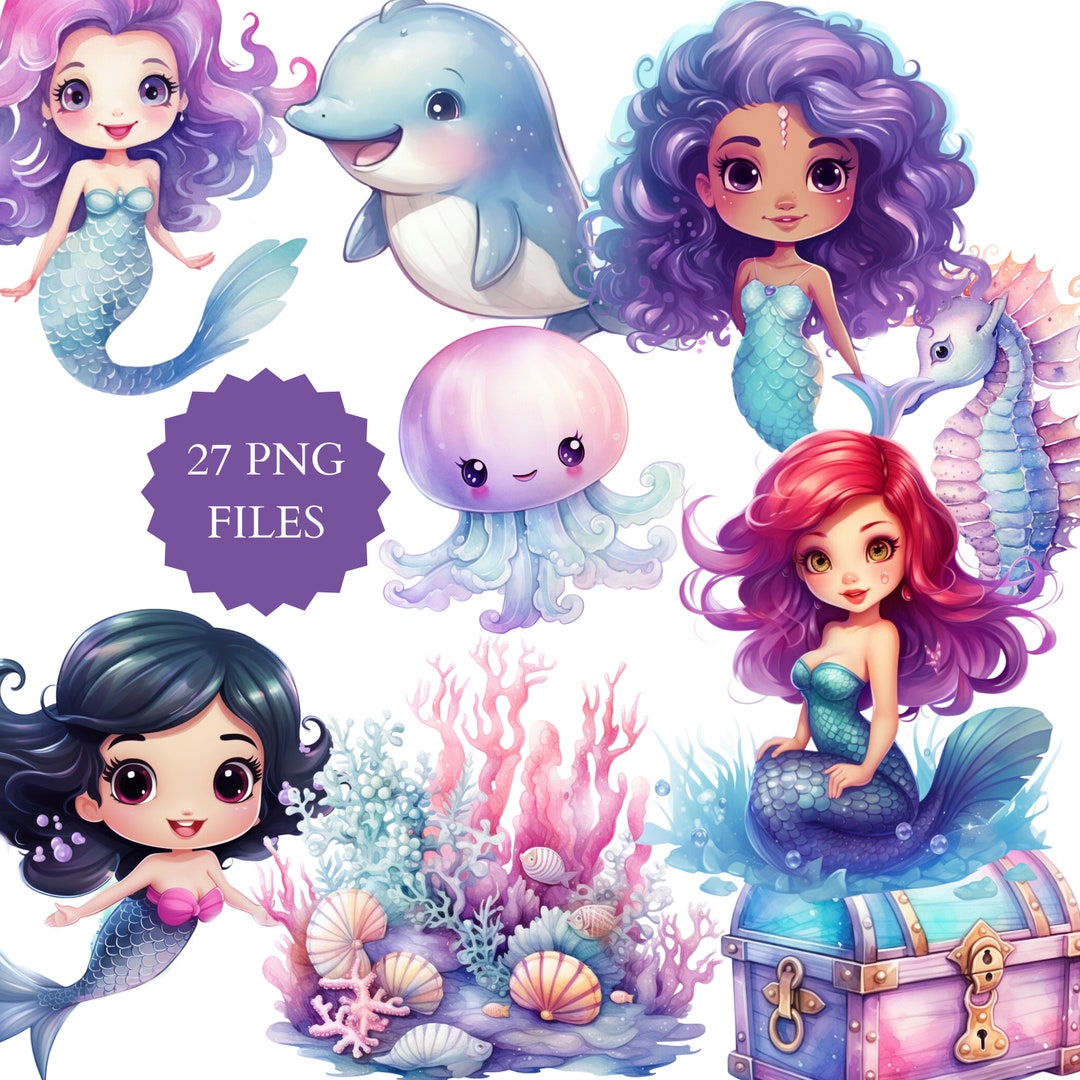 Watercolor Mermaid Clipart, Mermaid Clipart, Princess Birthday, Mermaid ...