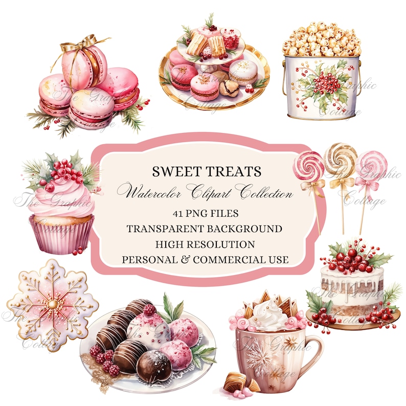 Sweet Treats Watercolor Clipart, Christmas Dessert, Watercolor Sweets ...
