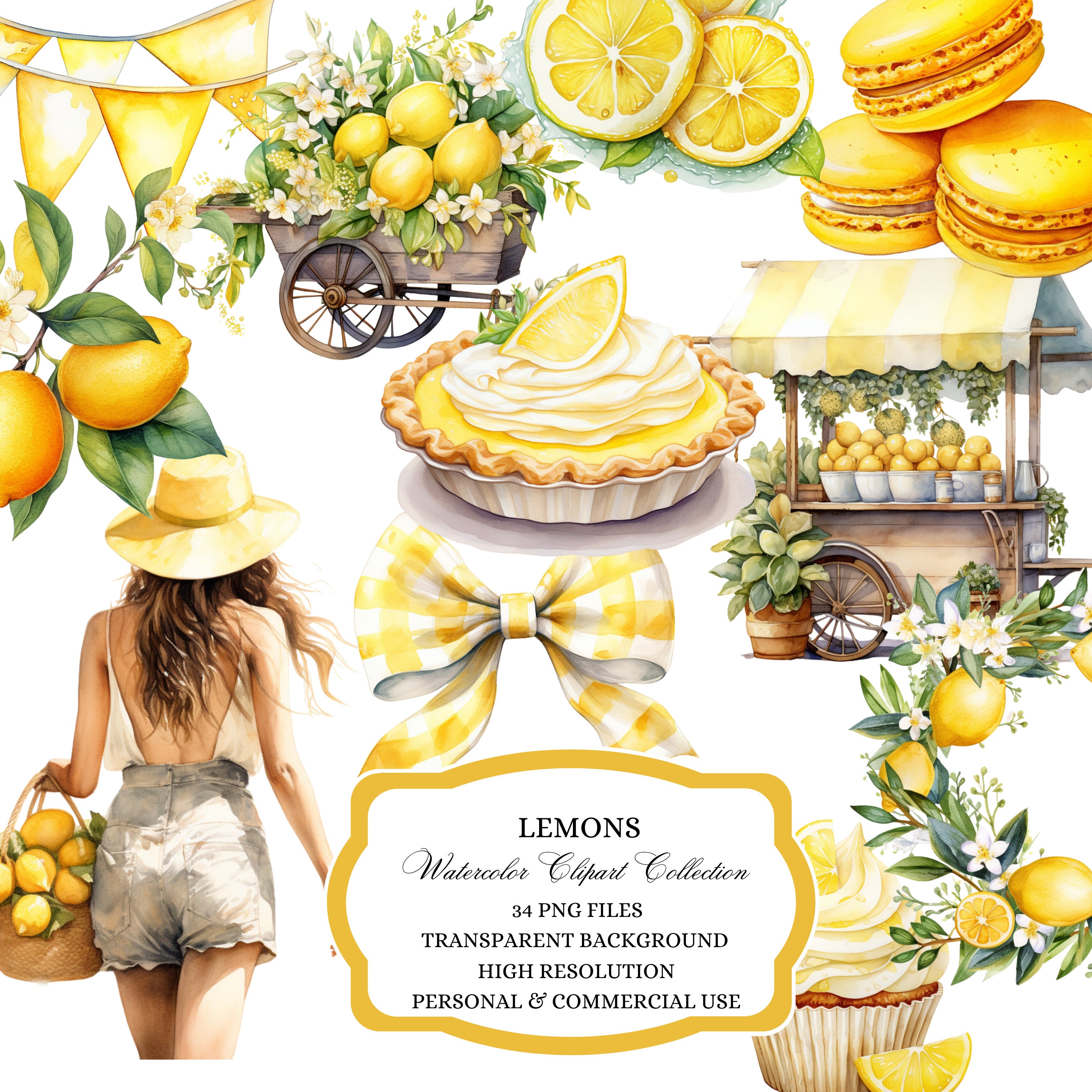 Watercolor Lemons, Lemon Clipart, Lemon Cupcake, Lemon Tree, Lemon Pie, Lemon Branch, Lemons ...