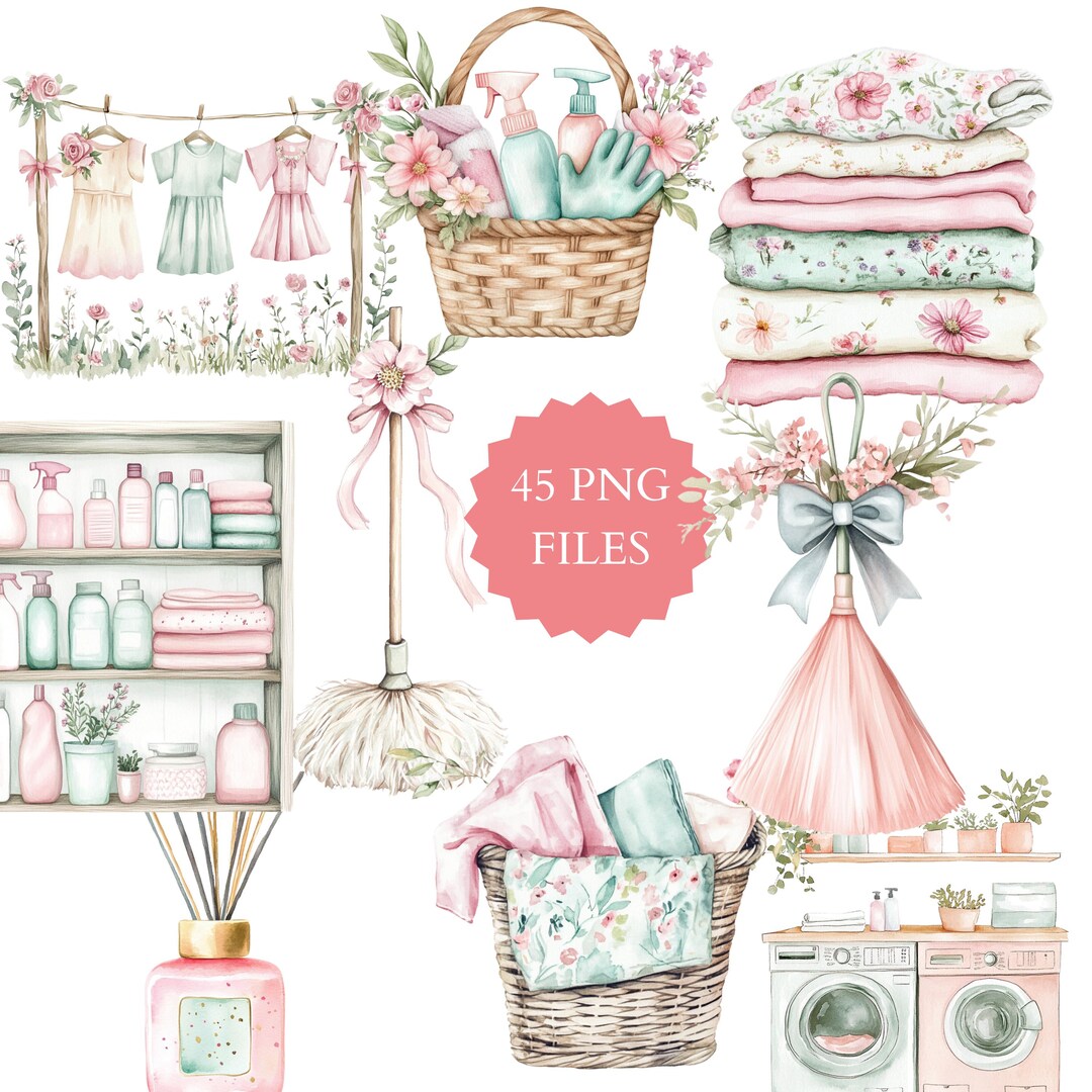 Watercolor Household Cleaning Clipart, Sparkle and Shine, Bucket and ...
