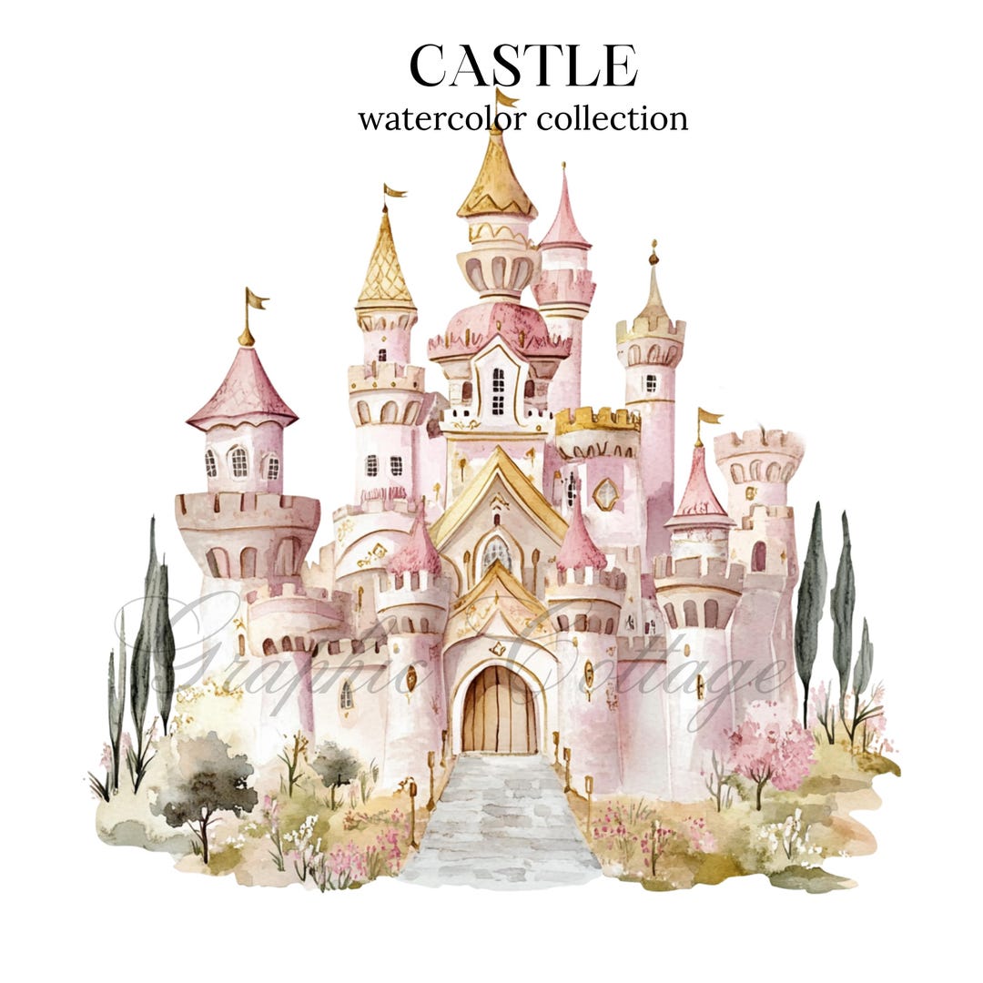 Watercolor Castle Clipart: Princess Palace, Royal Art (PNG Files ...