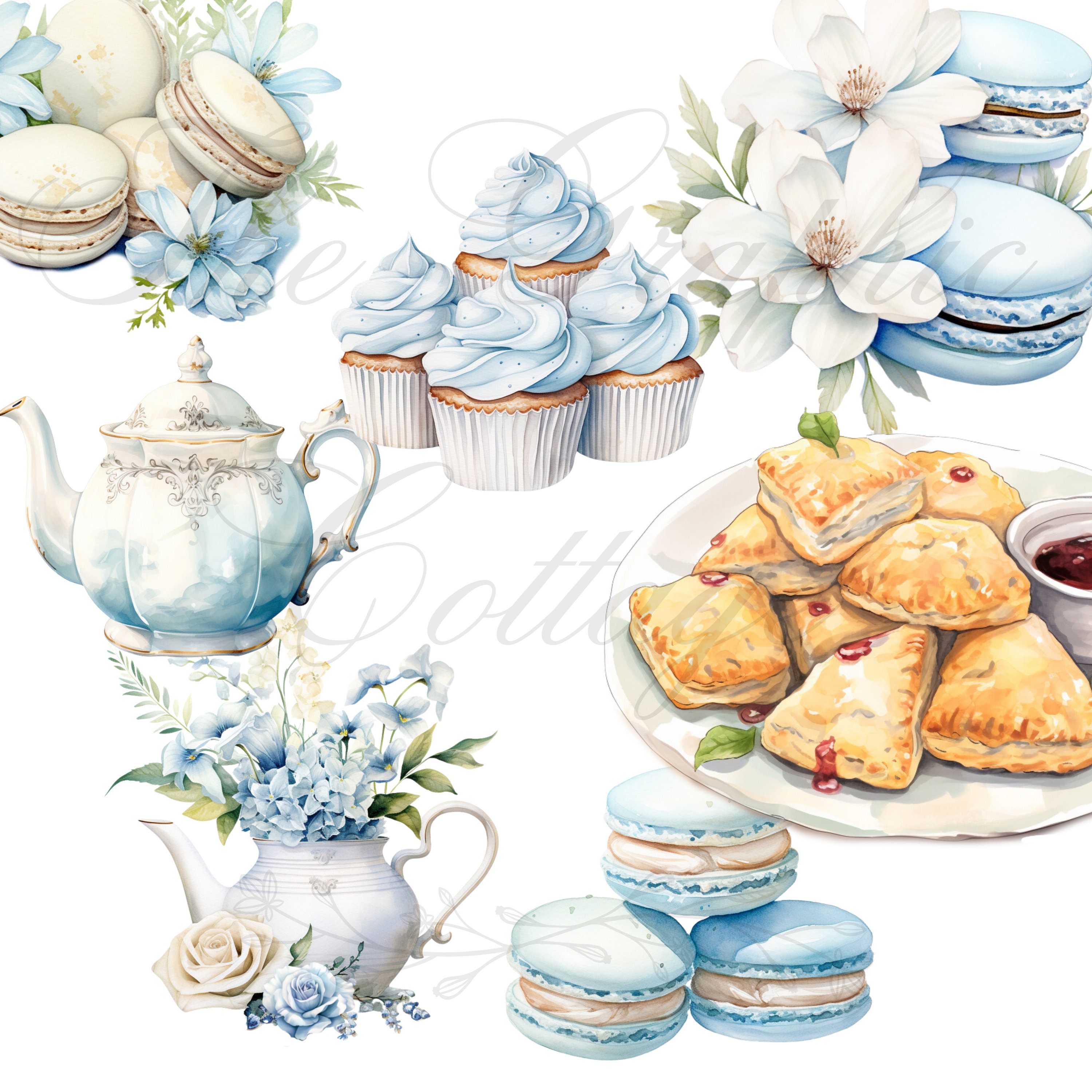 Watercolor Tea Party Clipart, Tea Time, Tea Party Invitation, Floral ...