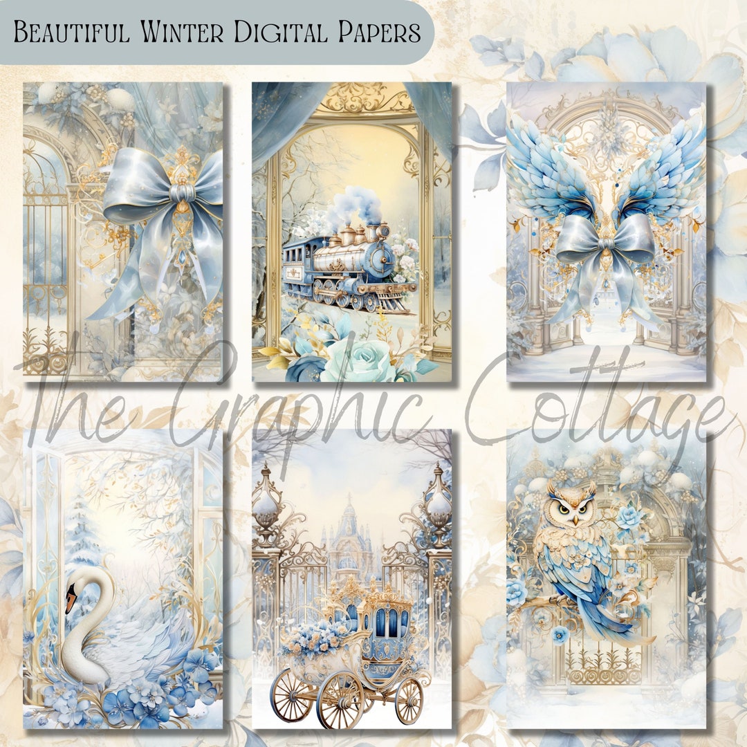 Watercolor Winter Dreamscape Digital Papers, Romantic Design, Floral ...