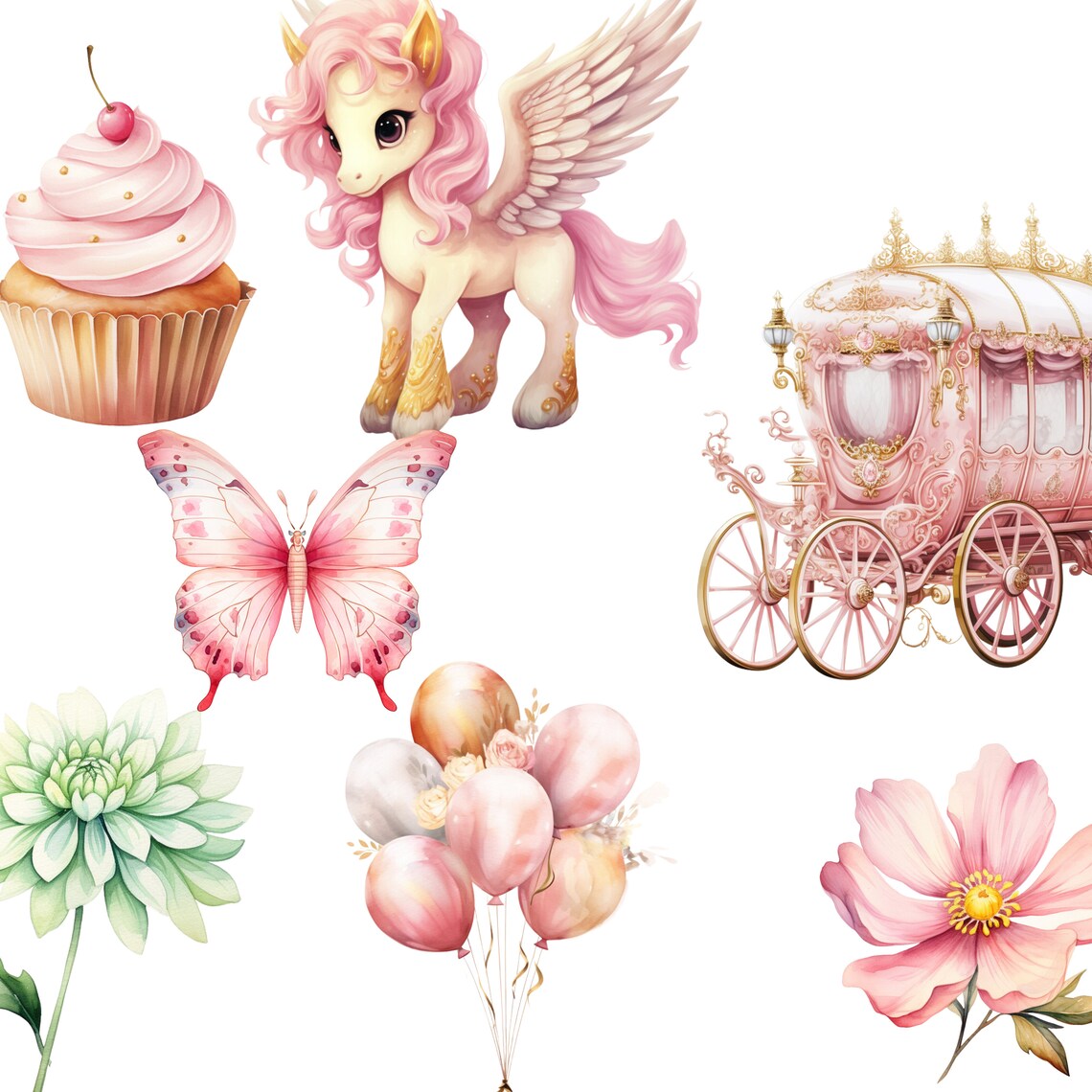 Watercolor Pink Birthday Clipart, Princess Clipart, Pink Princess ...