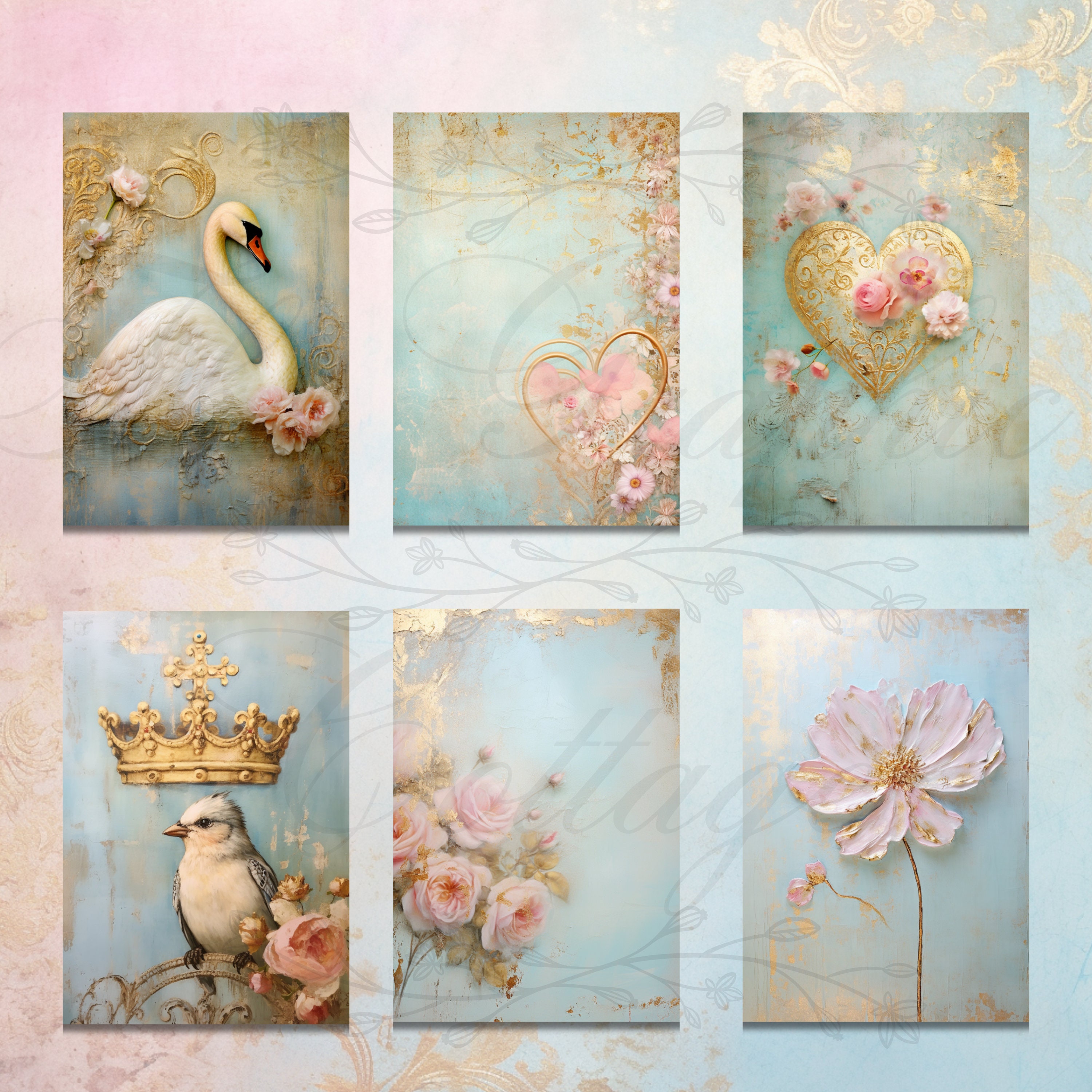 Pink and Blue Scrapbook Papers, Floral Scrapbook Papers, Shabby Chic ...