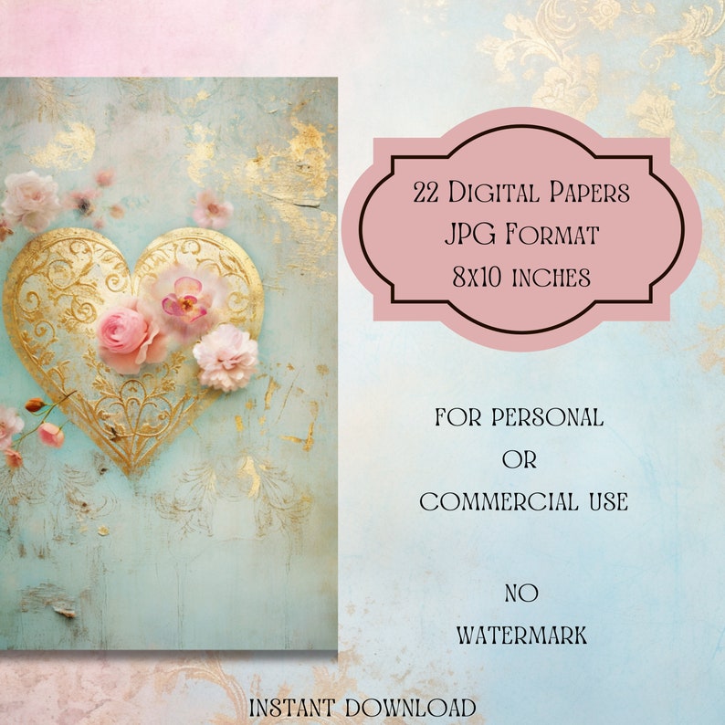 Pink and Blue Scrapbook Papers, Floral Scrapbook Papers, Shabby Chic ...