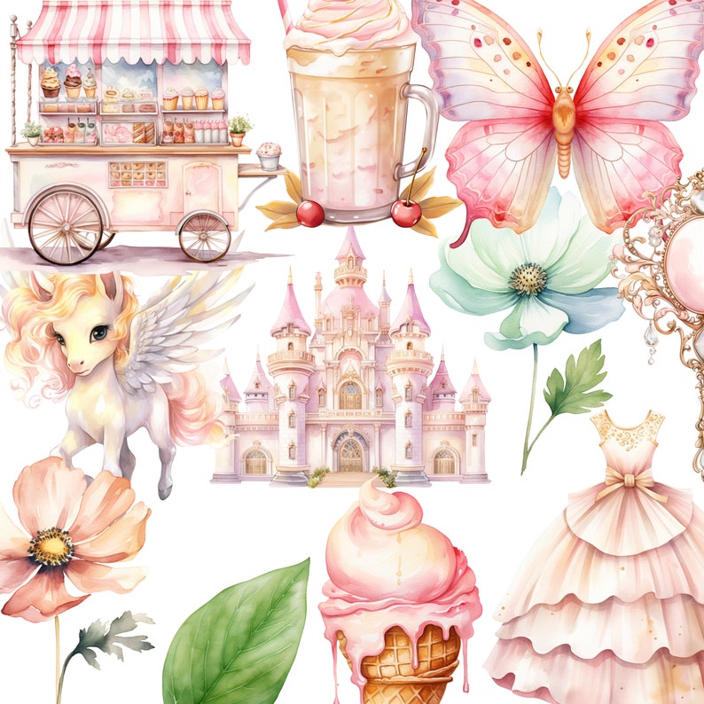 Watercolor Pink Birthday Clipart, Princess Clipart, Pink Princess ...