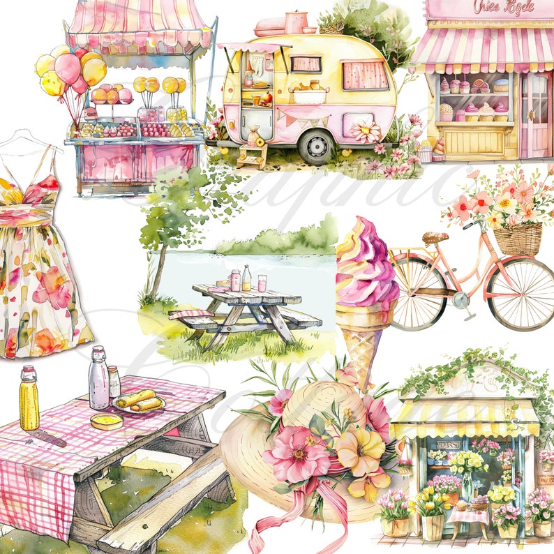 Watercolor Picnic Clipart, Picnic, Romantic Picnic, Picnic Party ...