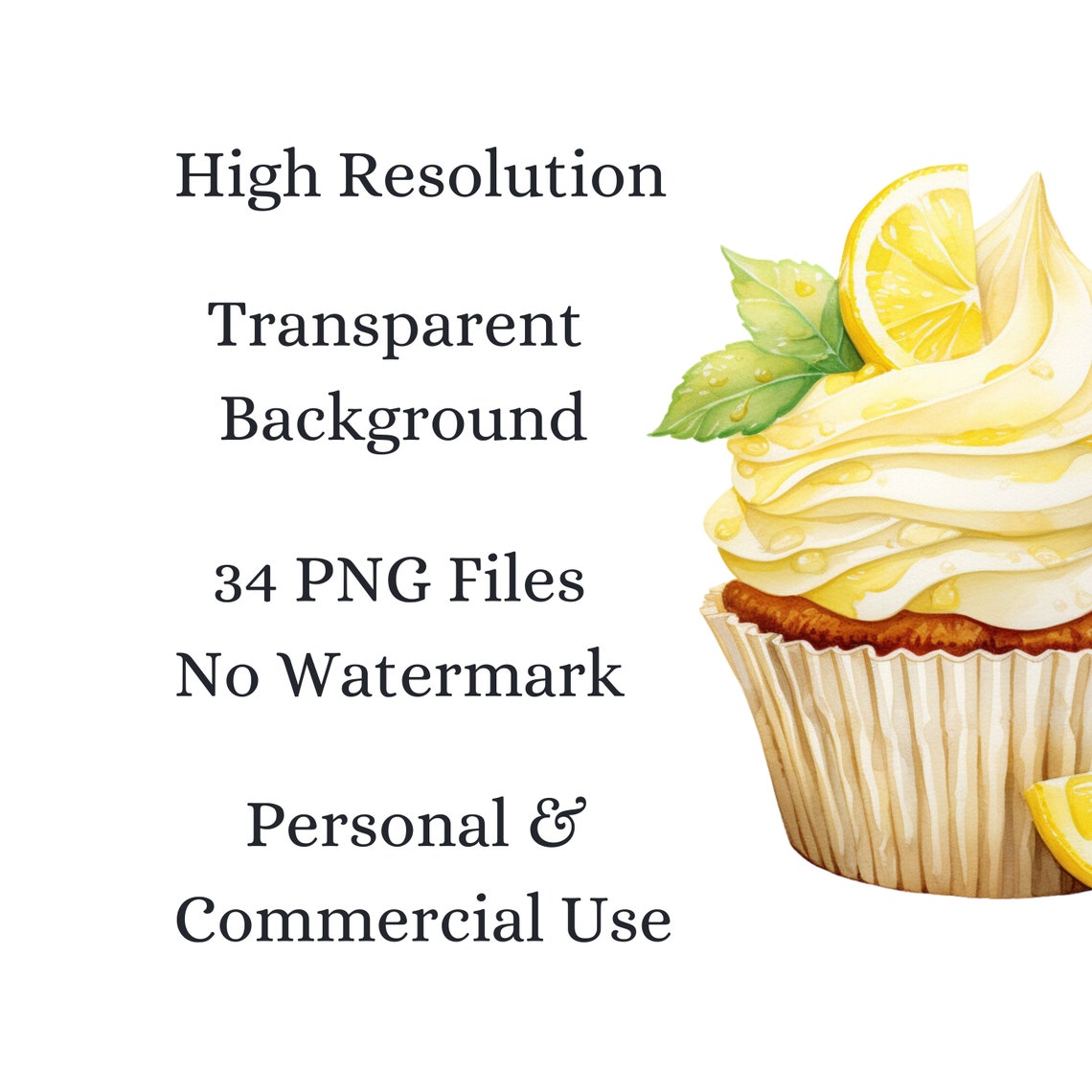 Watercolor Lemons, Lemon Clipart, Lemon Cupcake, Lemon Tree, Lemon Pie ...