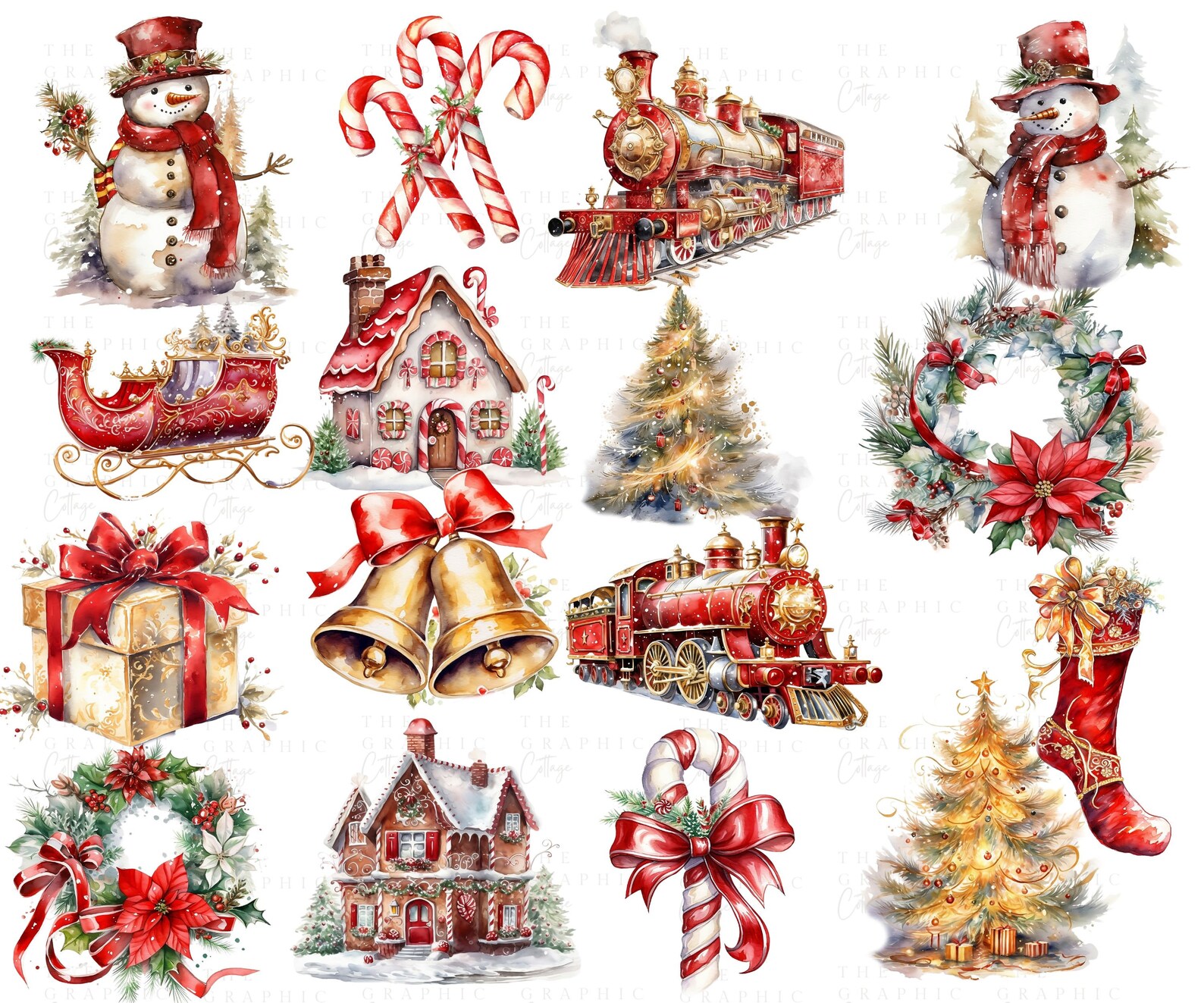 Watercolor Christmas Clipart, Polar Express Clipart, North Pole, Sleigh ...