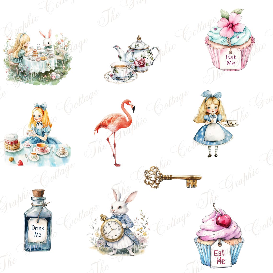 Watercolor Alice in Wonderland Clipart, Alice Clipart, Alice in ...