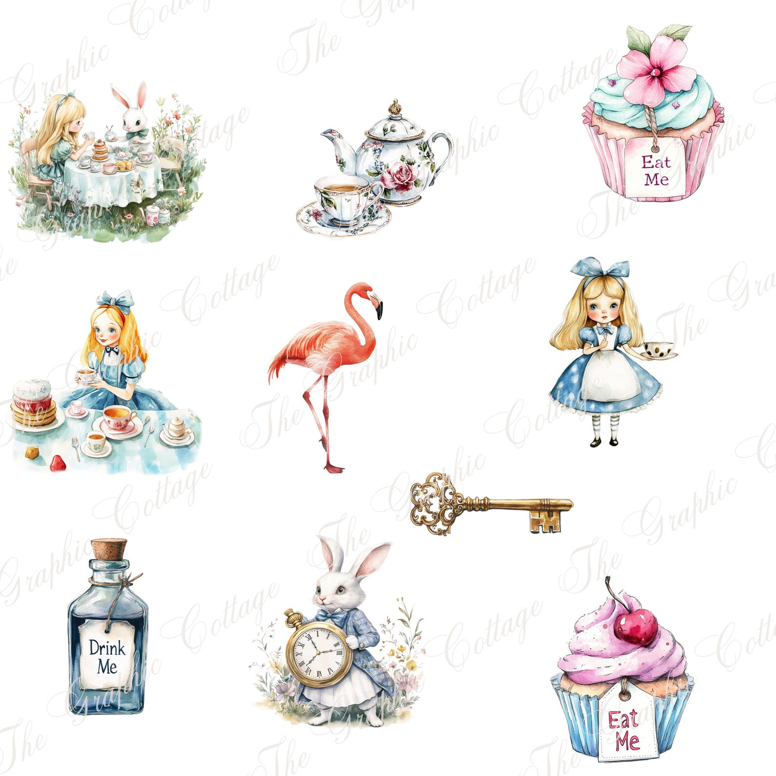Watercolor Alice in Wonderland Clipart, Alice Clipart, Alice in ...