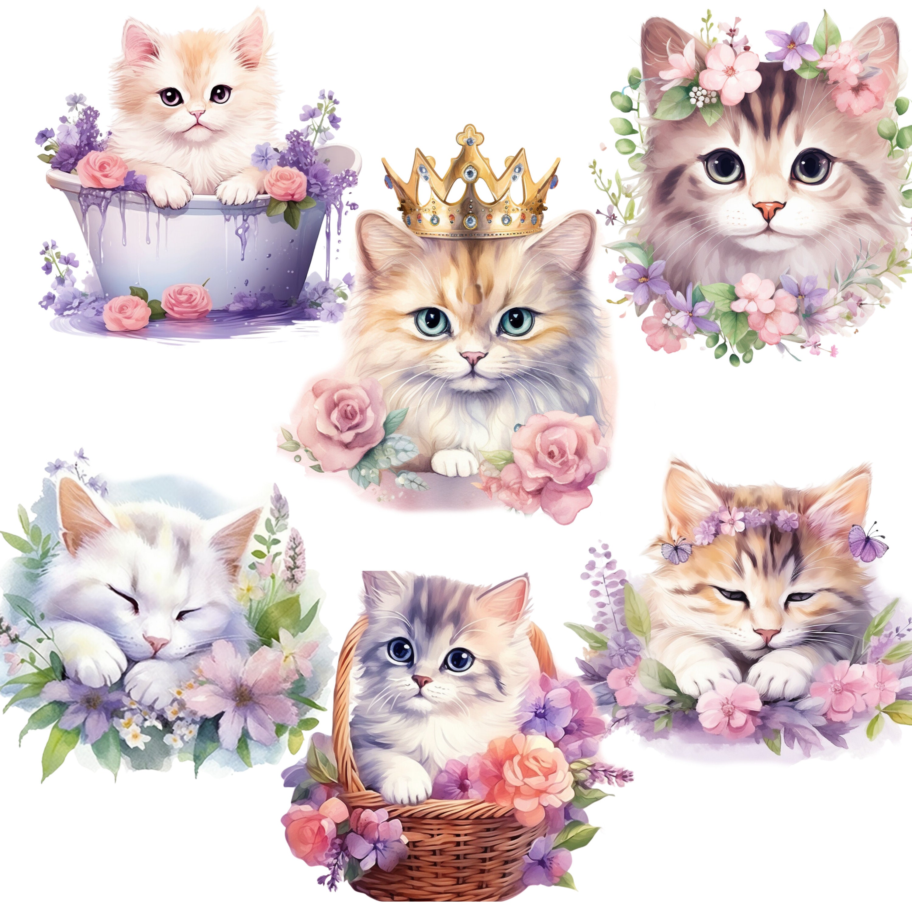 Watercolor Clipart, Adorable Cat Clipart, Kittens, Enchanted Style ...