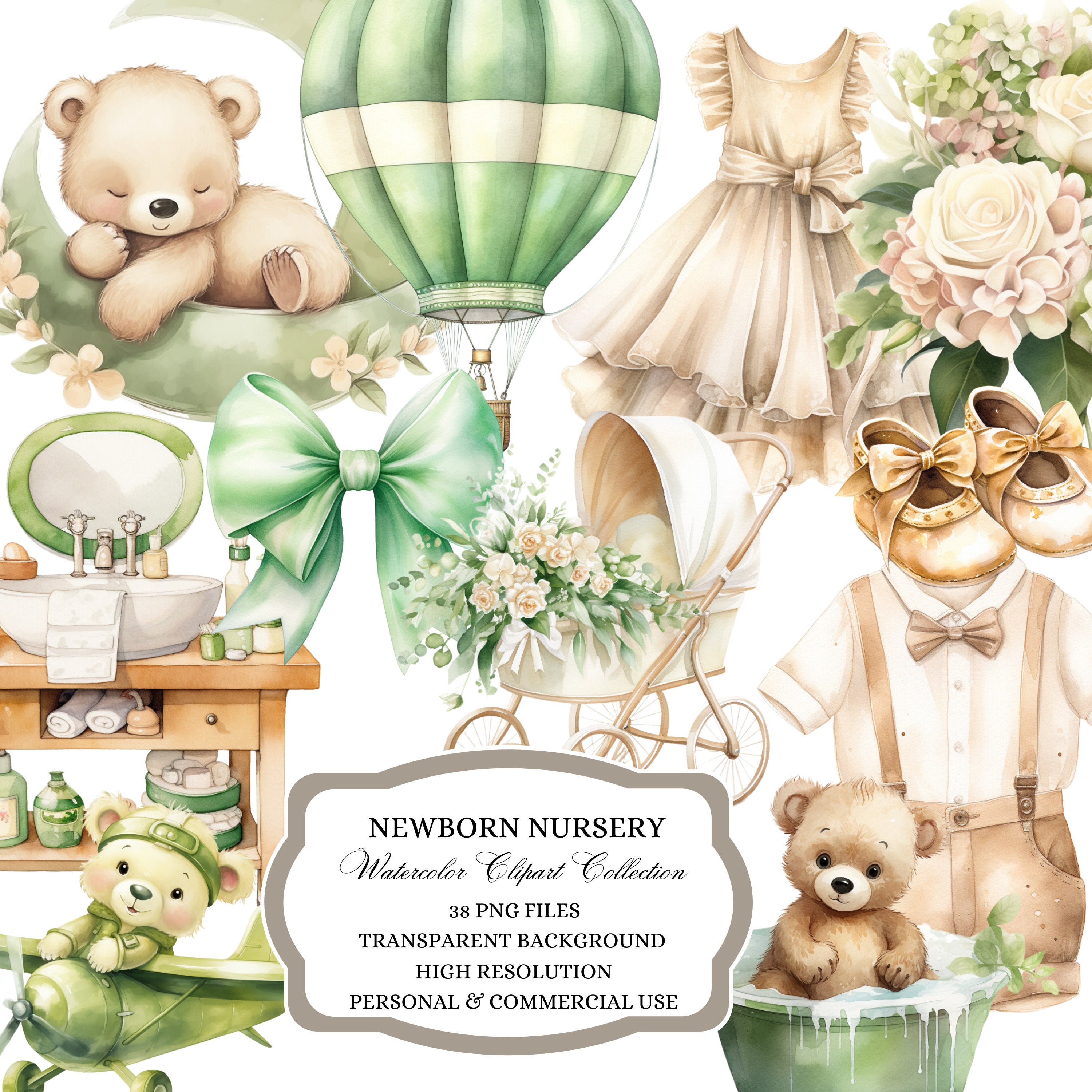 Watercolor Newborn Baby Clipart, Nursery Clipart, Baby Decor Clip Art ...