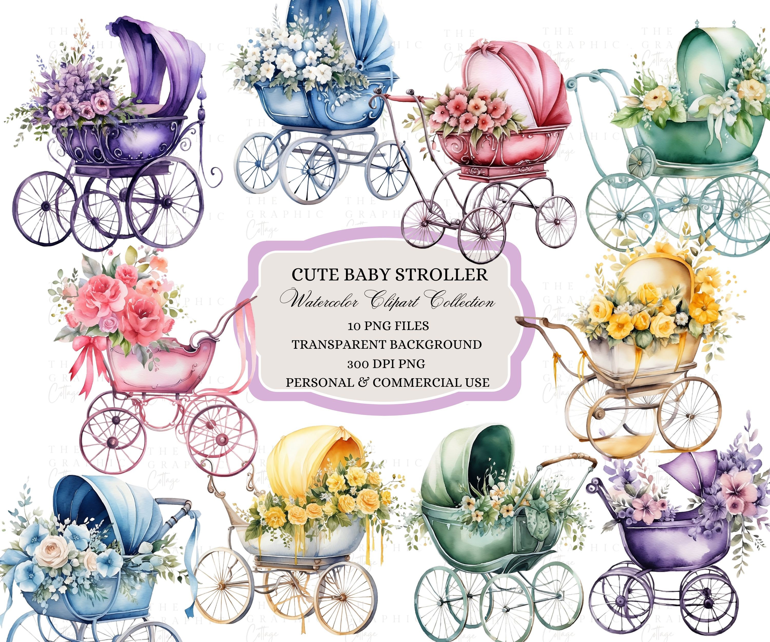 Watercolor Newborn Baby Clipart, Baby Stroller Clipart, Nursery Clipart ...