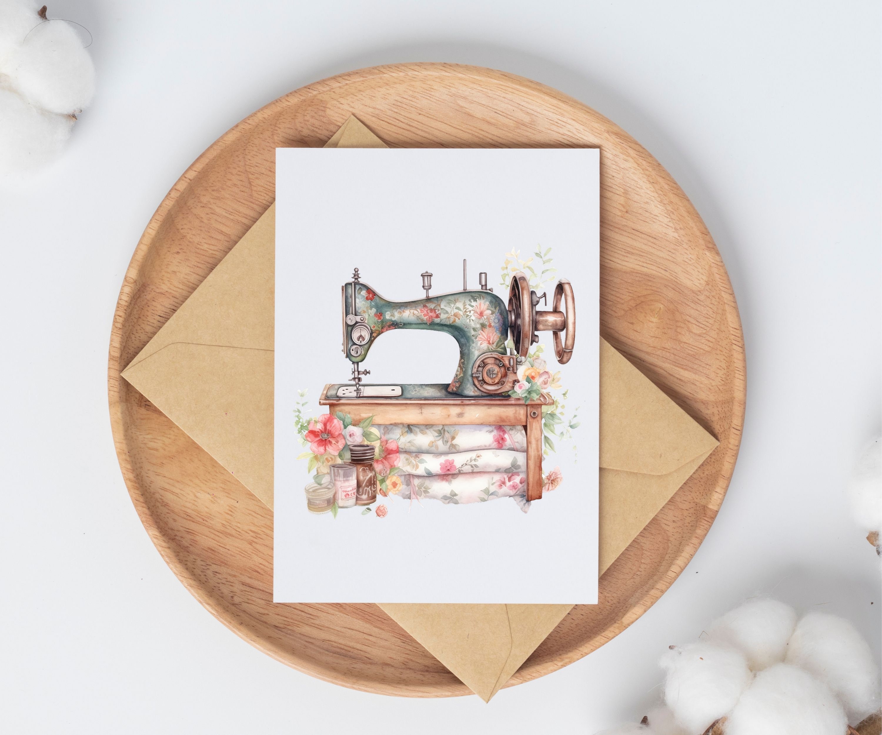 Watercolor Sewing and Knitting Clipart, Sewing Machine Art, Knitting ...