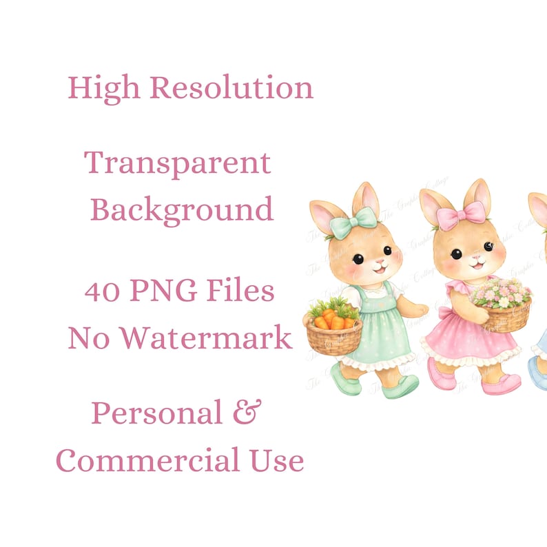 Watercolor Easter Bunnies Clipart, Pastel Bunny PNG, Spring Art, Cute ...