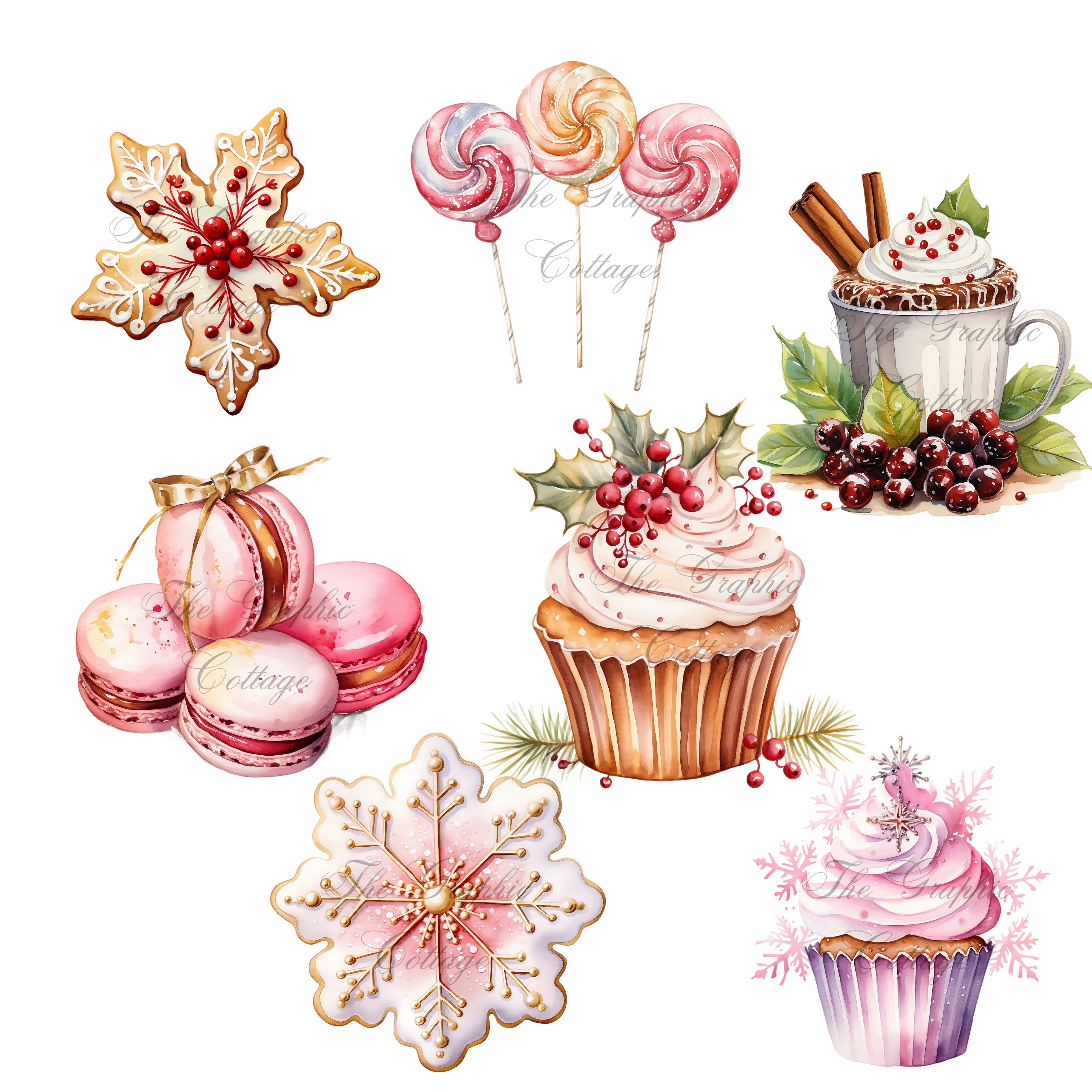 Sweet Treats Watercolor Clipart, Christmas Dessert, Watercolor Sweets ...