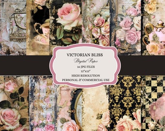 Pink and Purple Enchanted Teatime Paper With Gold Designs, Shabby Chic ...