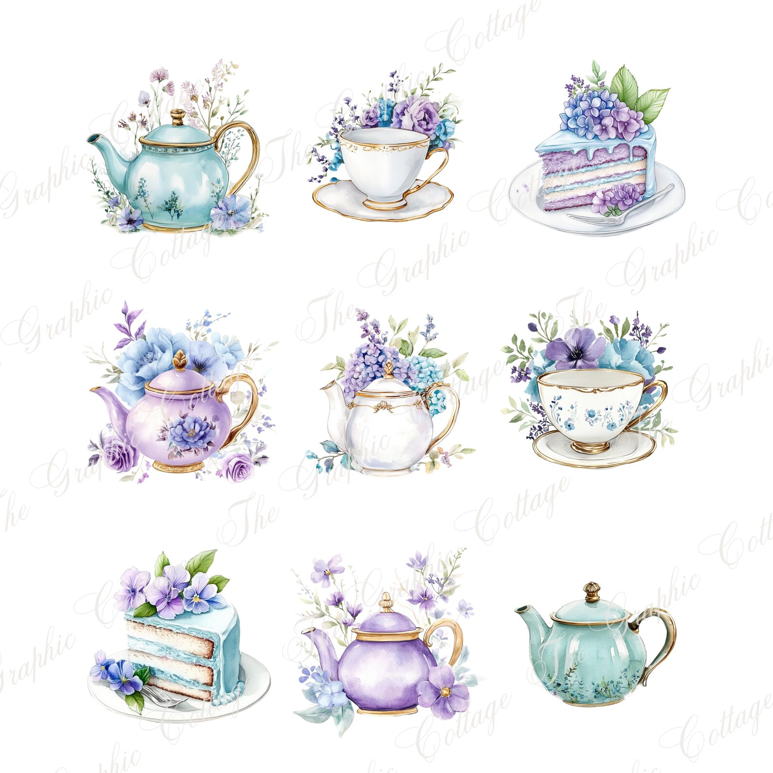 Watercolor Tea Party Clipart, Floral Teapot Collection (PNG Files) - Etsy