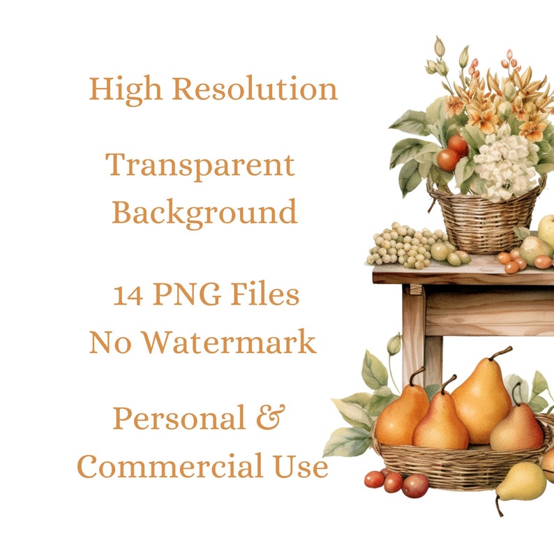 Watercolor Fall Fruit Stand, Fruit Clipart, Fall Clipart, Art for Menu ...