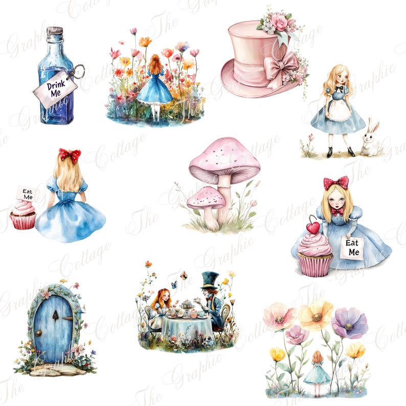 Watercolor Alice in Wonderland Clipart, Alice Clipart, Alice in ...