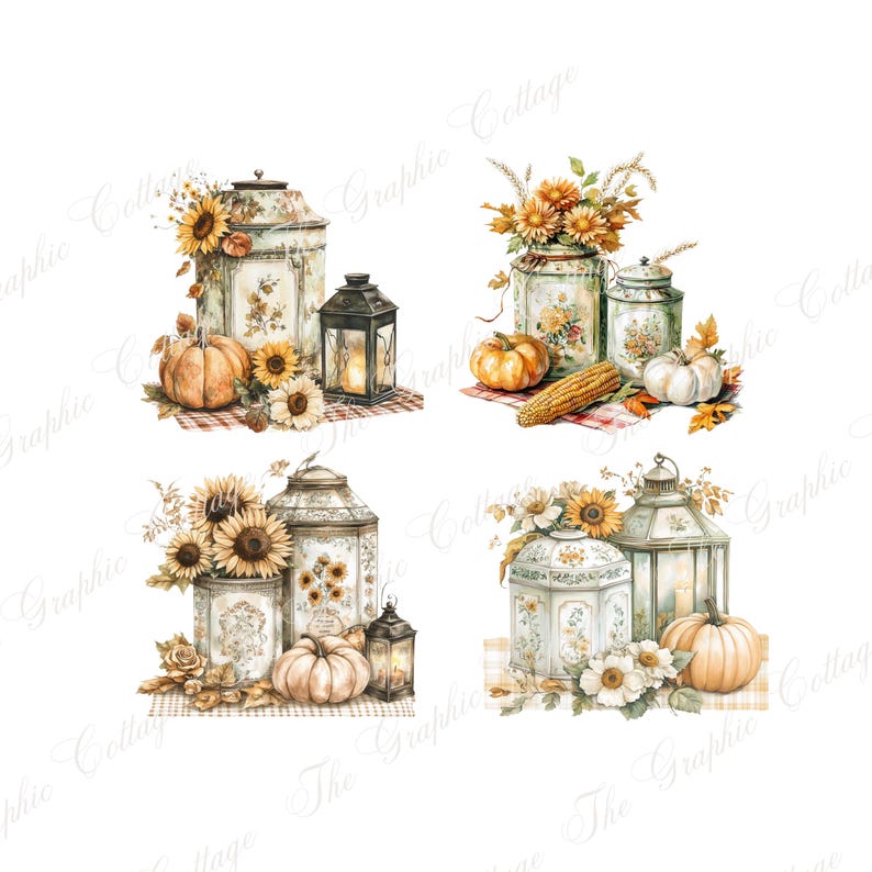 Watercolor Fall Clipart, Thanksgiving Decoration, Arrangement ...
