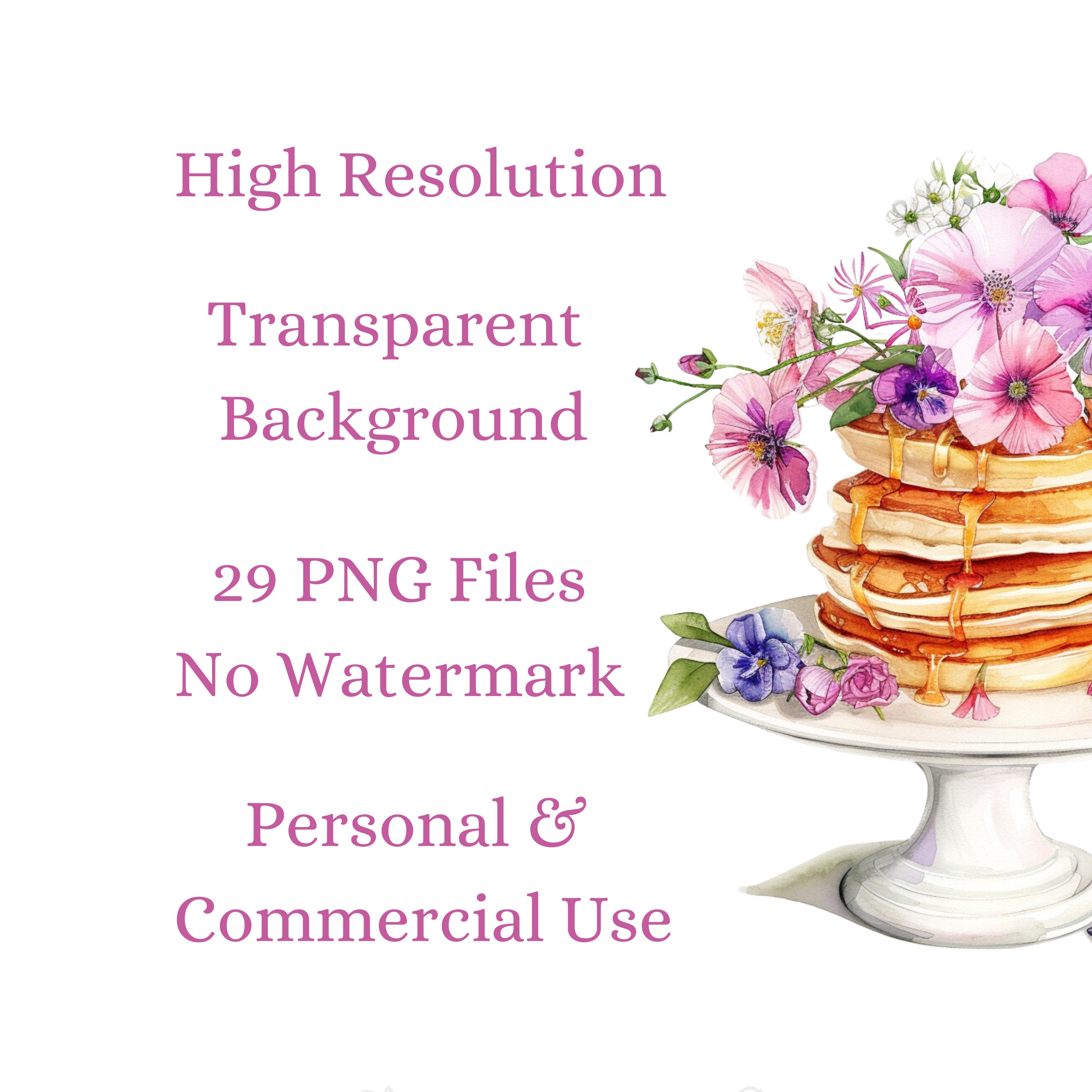 Watercolor Breakfast Clipart: Romantic Brunch PNG Images (digital ...