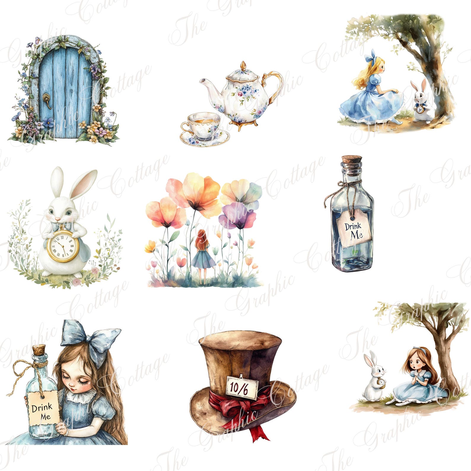 Watercolor Alice in Wonderland Clipart, Alice Clipart, Alice in ...