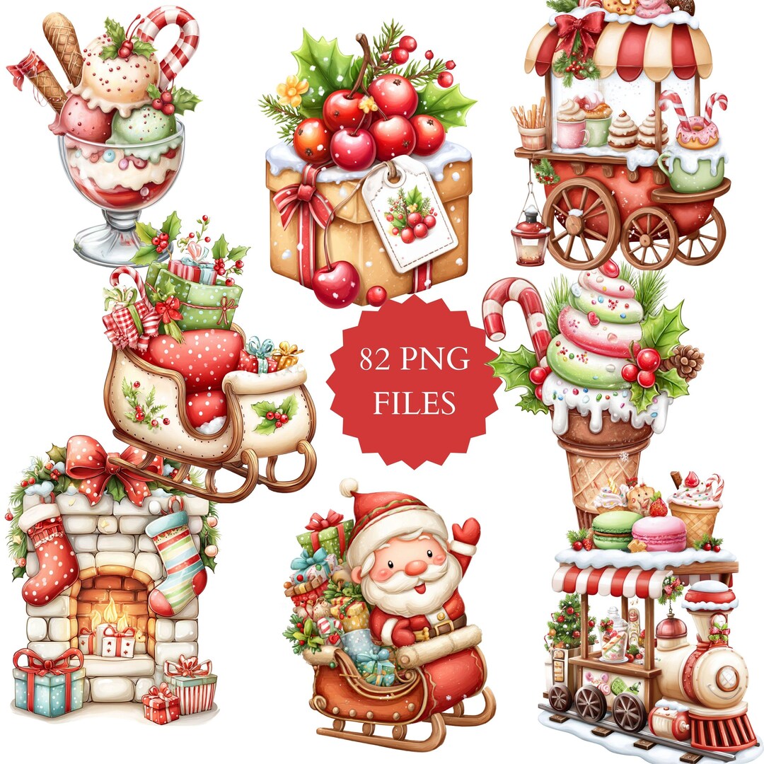 Watercolor Cute Christmas Clipart Bundle, Holiday, Festive Graphics ...