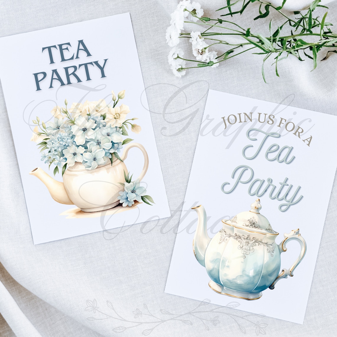 Watercolor Tea Party Clipart, Tea Time, Tea Party Invitation, Floral ...
