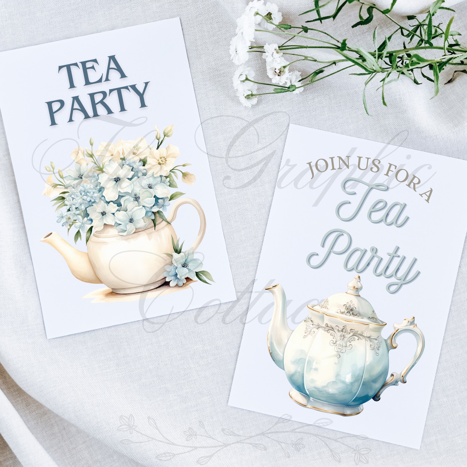 Watercolor Tea Party Clipart, Tea Time, Tea Party Invitation, Floral ...