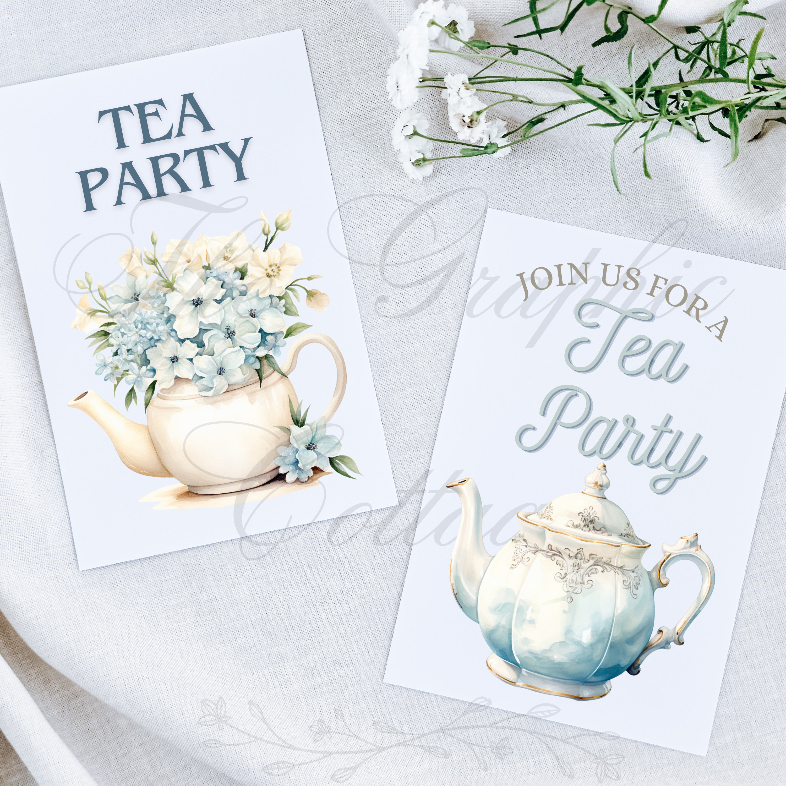 Watercolor Tea Party Clipart, Tea Time, Tea Party Invitation, Floral ...