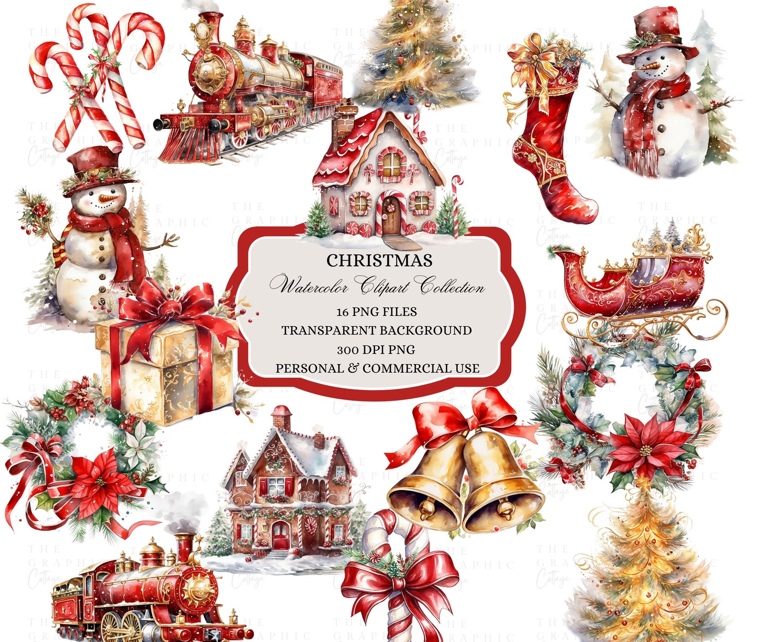 Watercolor Christmas Clipart, Polar Express Clipart, North Pole, Sleigh ...