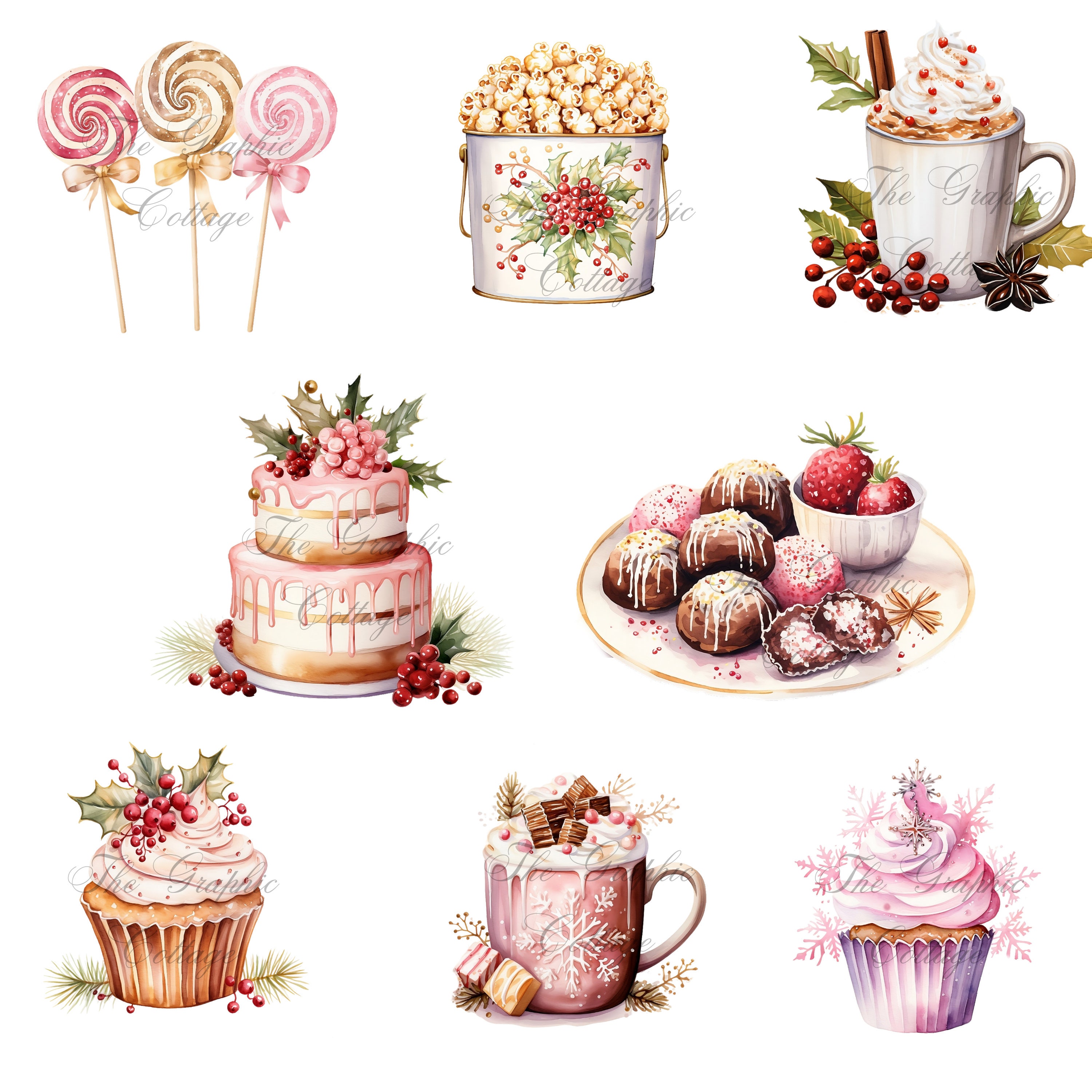 Sweet Treats Watercolor Clipart, Christmas Dessert, Watercolor Sweets ...