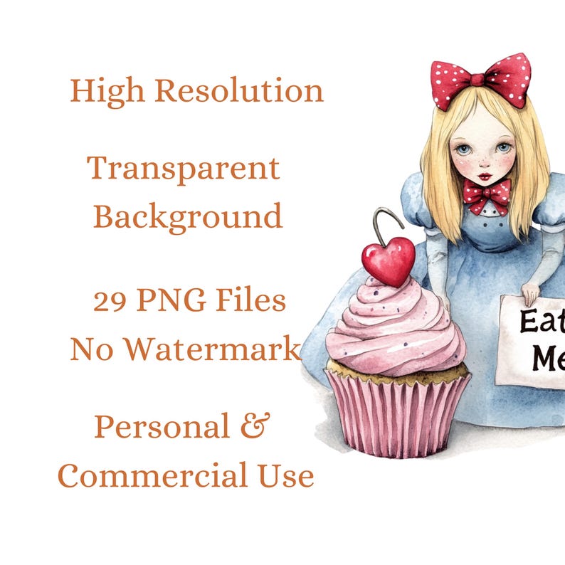 Watercolor Alice in Wonderland Clipart, Alice Clipart, Alice in ...