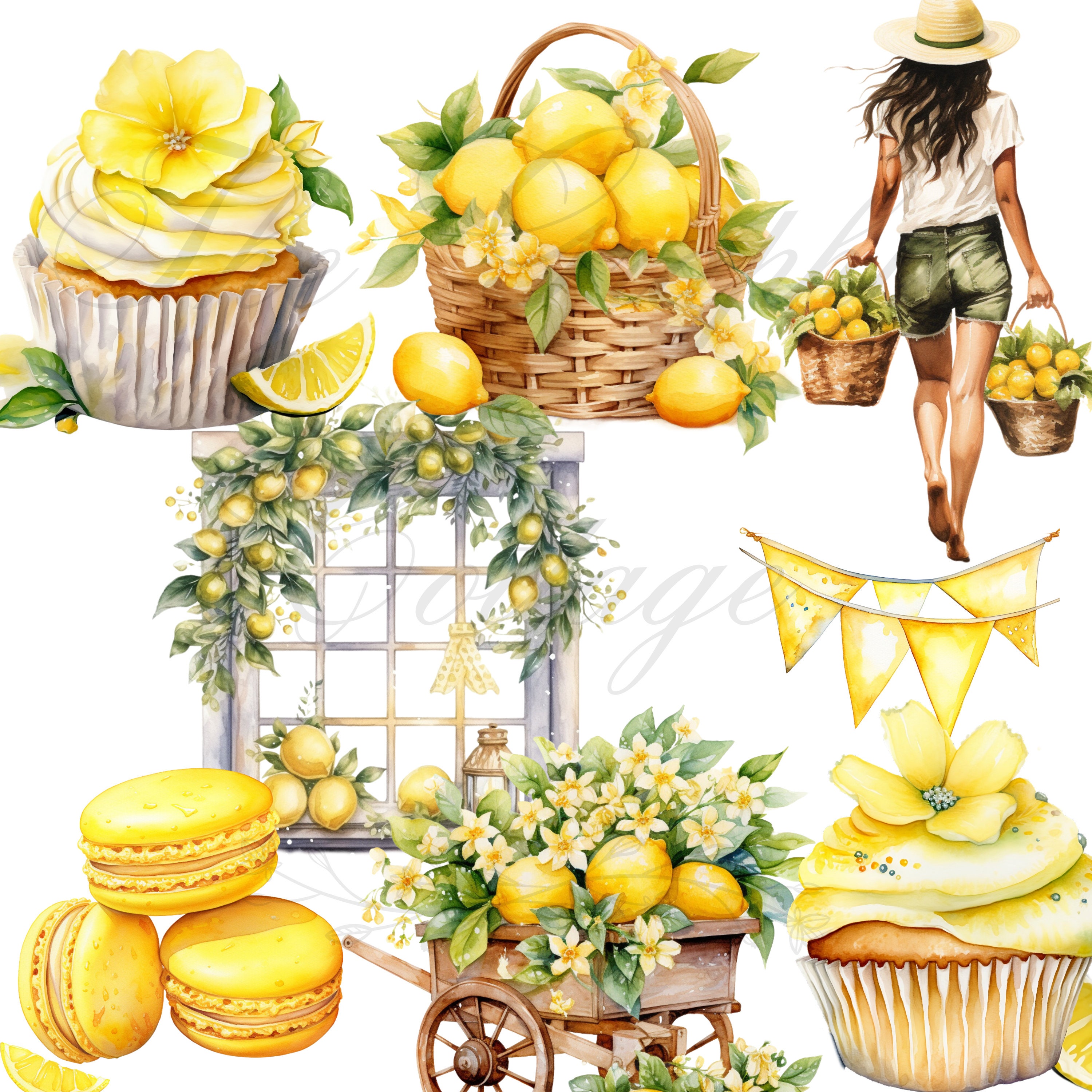 Watercolor Lemons, Lemon Clipart, Lemon Cupcake, Lemon Tree, Lemon Pie, Lemon Branch, Lemons ...