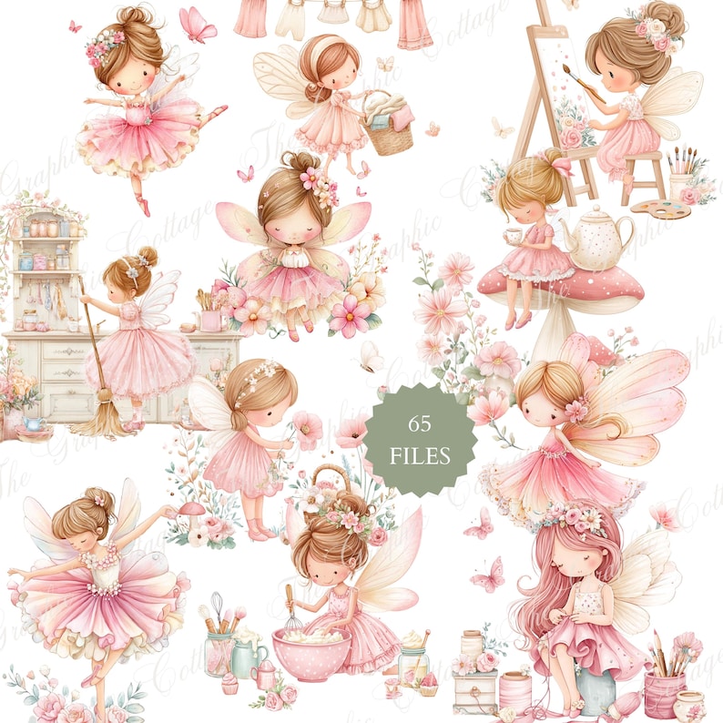 Watercolor Fairyland Clipart | Fairy With Flowers, Birds & Butterflies ...