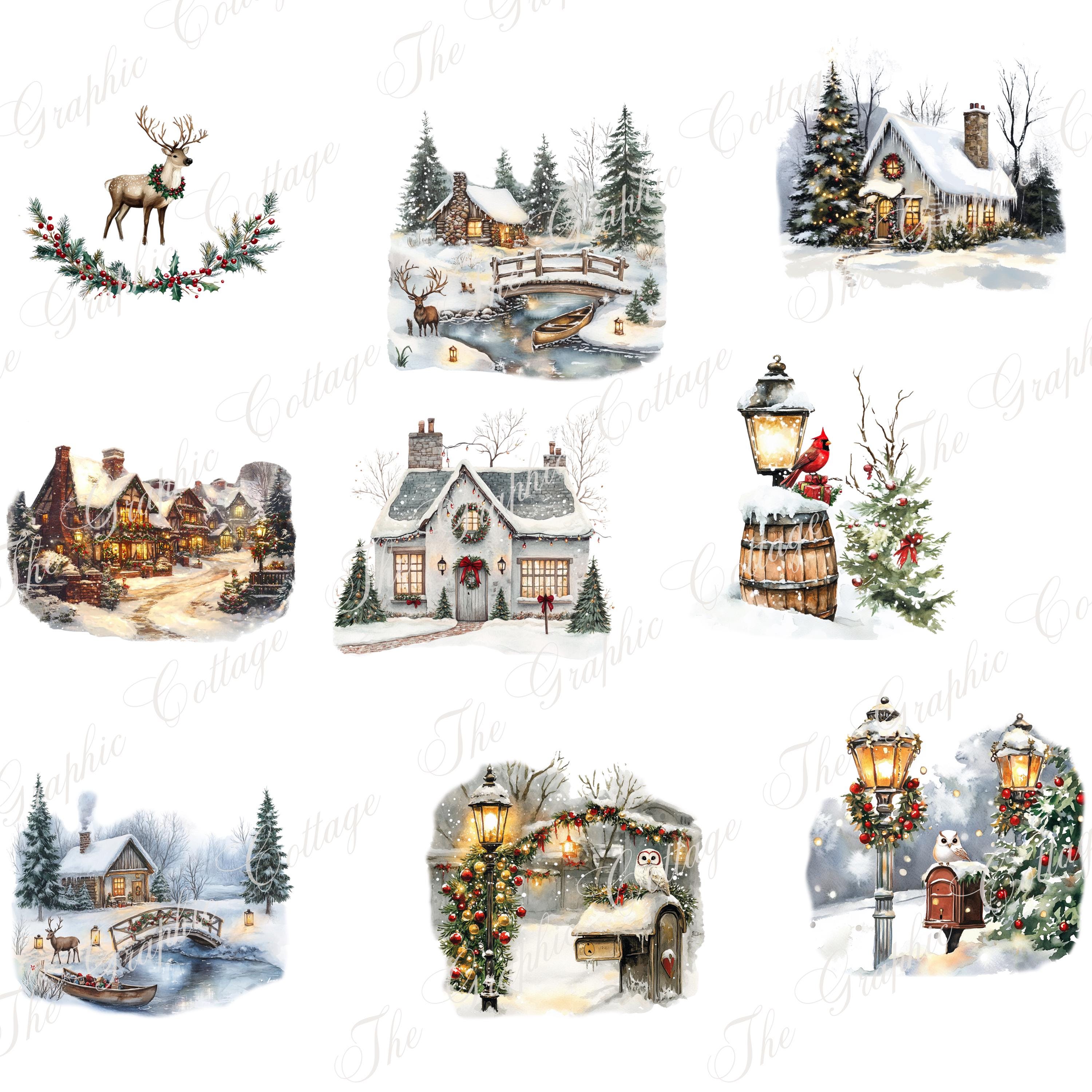 Watercolor Christmas Clipart, Holiday Glow PNG Images (50 Files) - Etsy