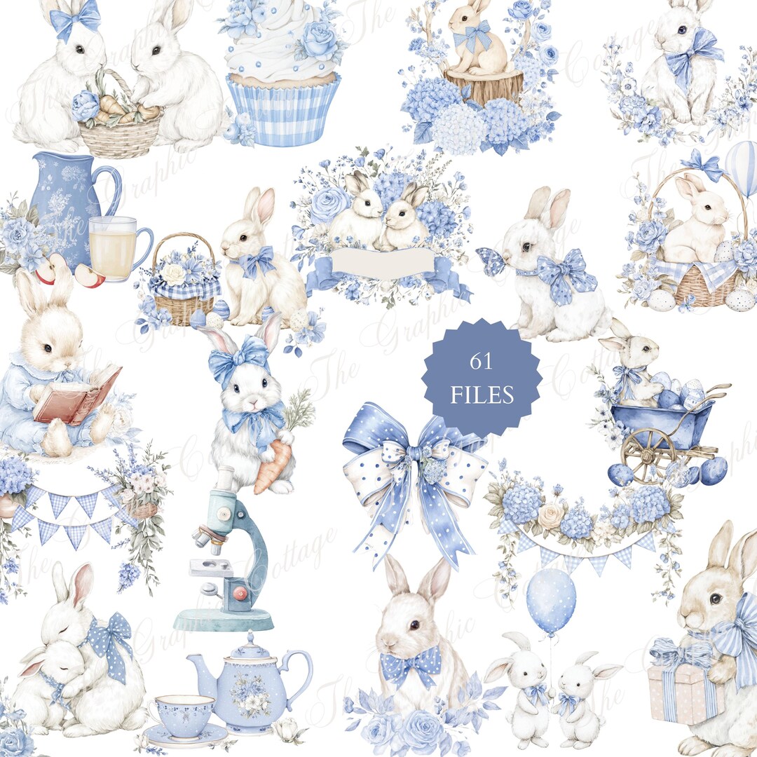Watercolor Easter Bunny Clipart, Floral Spring Rabbit, Easter Eggs ...