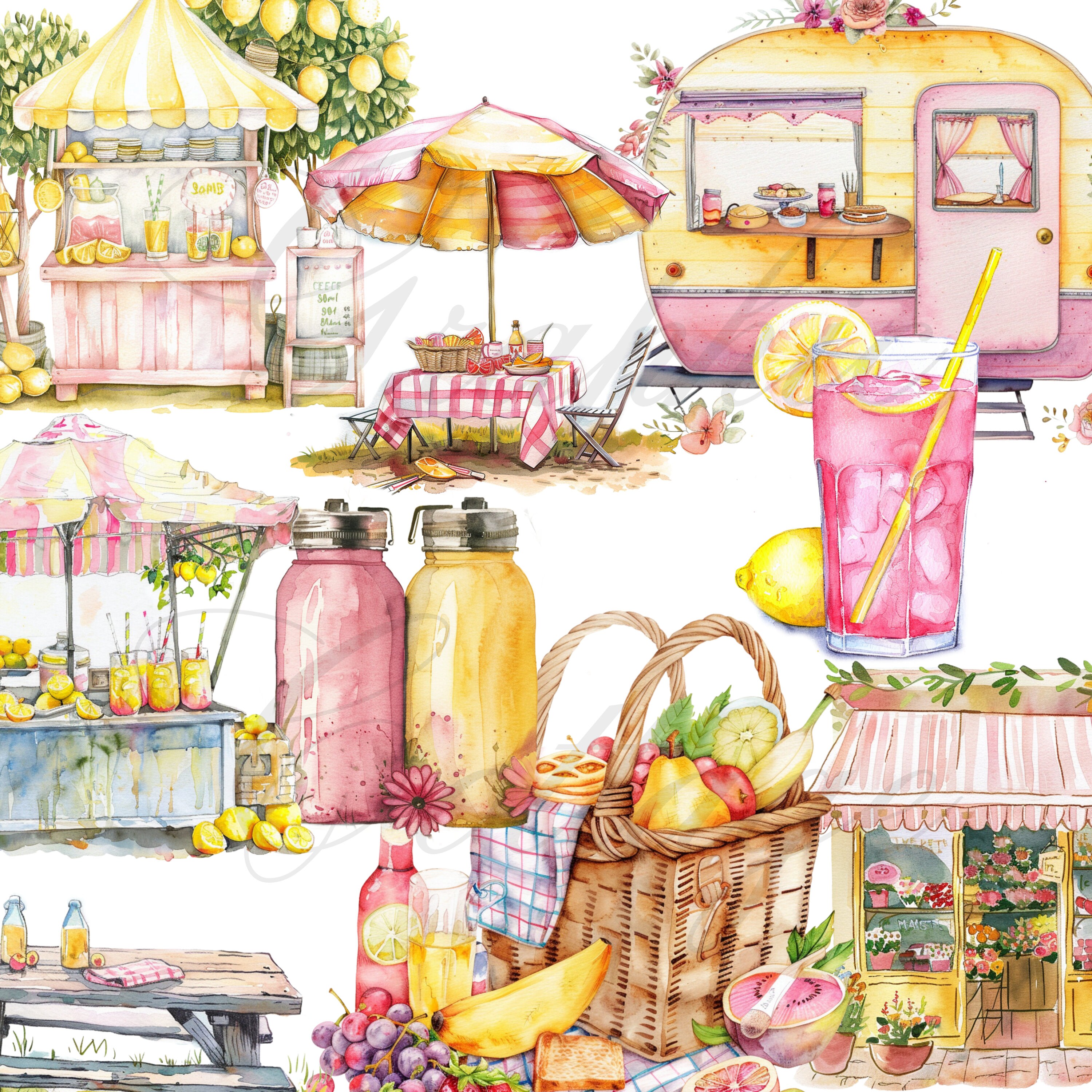 Watercolor Picnic Clipart, Picnic, Romantic Picnic, Picnic Party ...