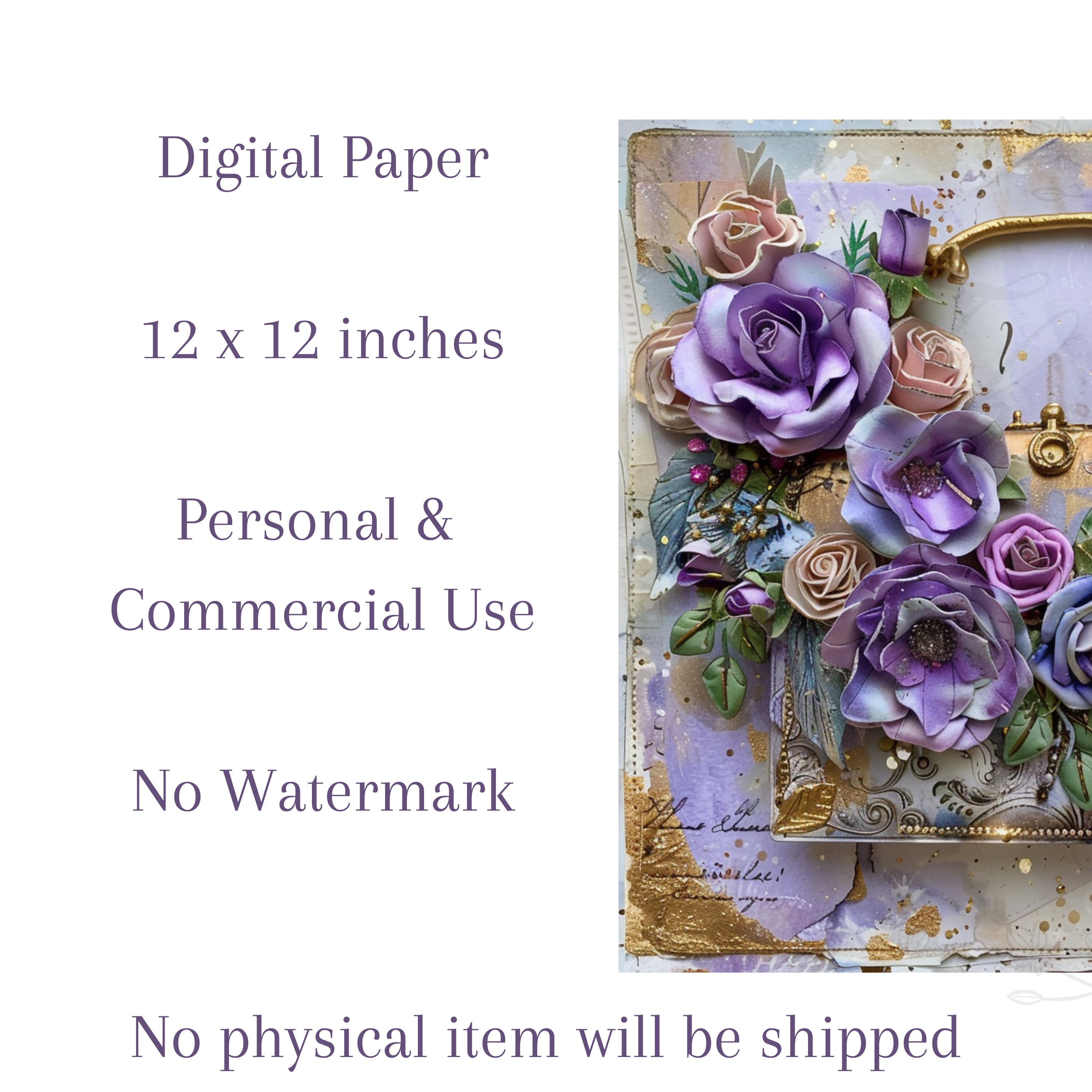 Blue and Purple Victorian Bliss Paper With Gold Designs, Shabby Chic ...