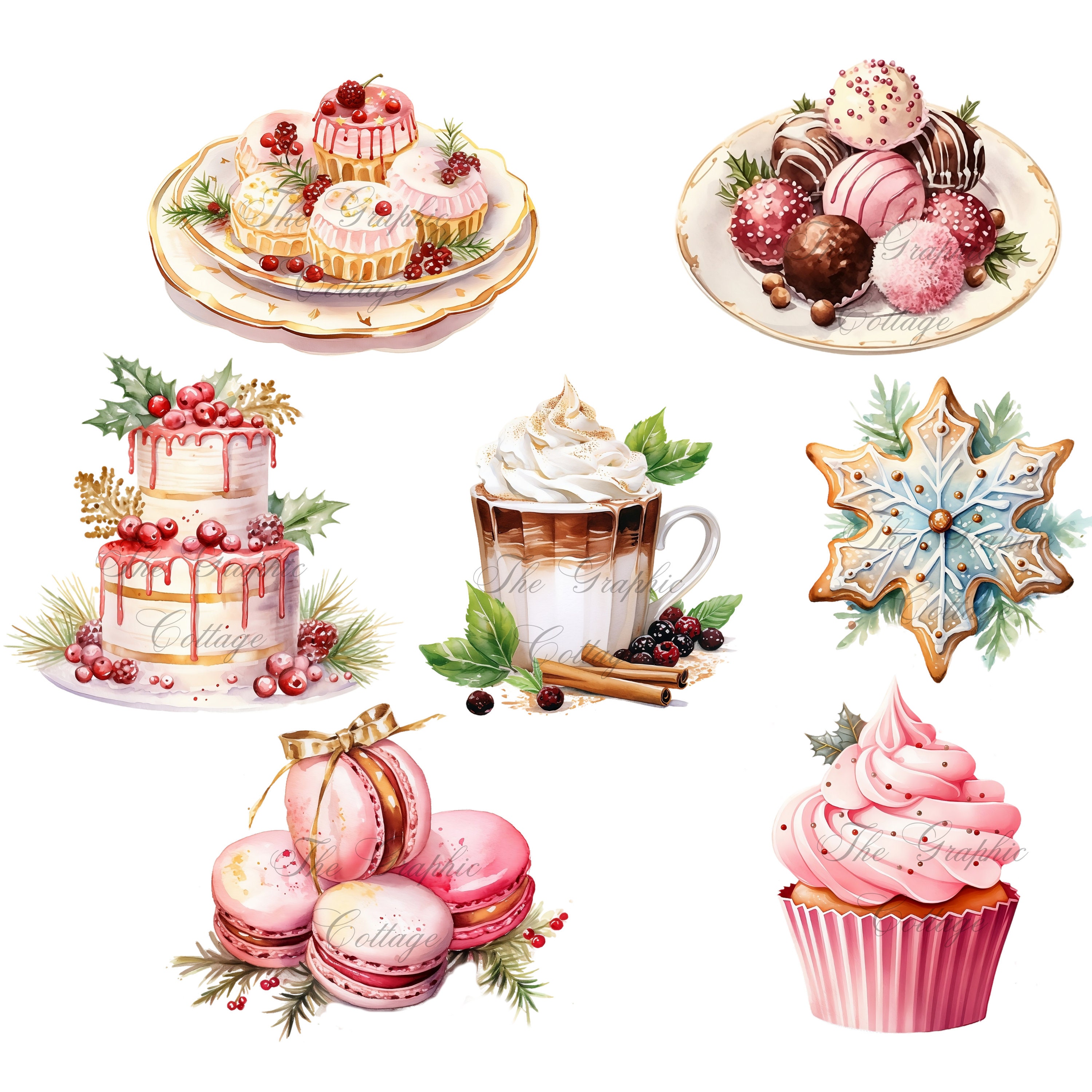 Sweet Treats Watercolor Clipart, Christmas Dessert, Watercolor Sweets ...