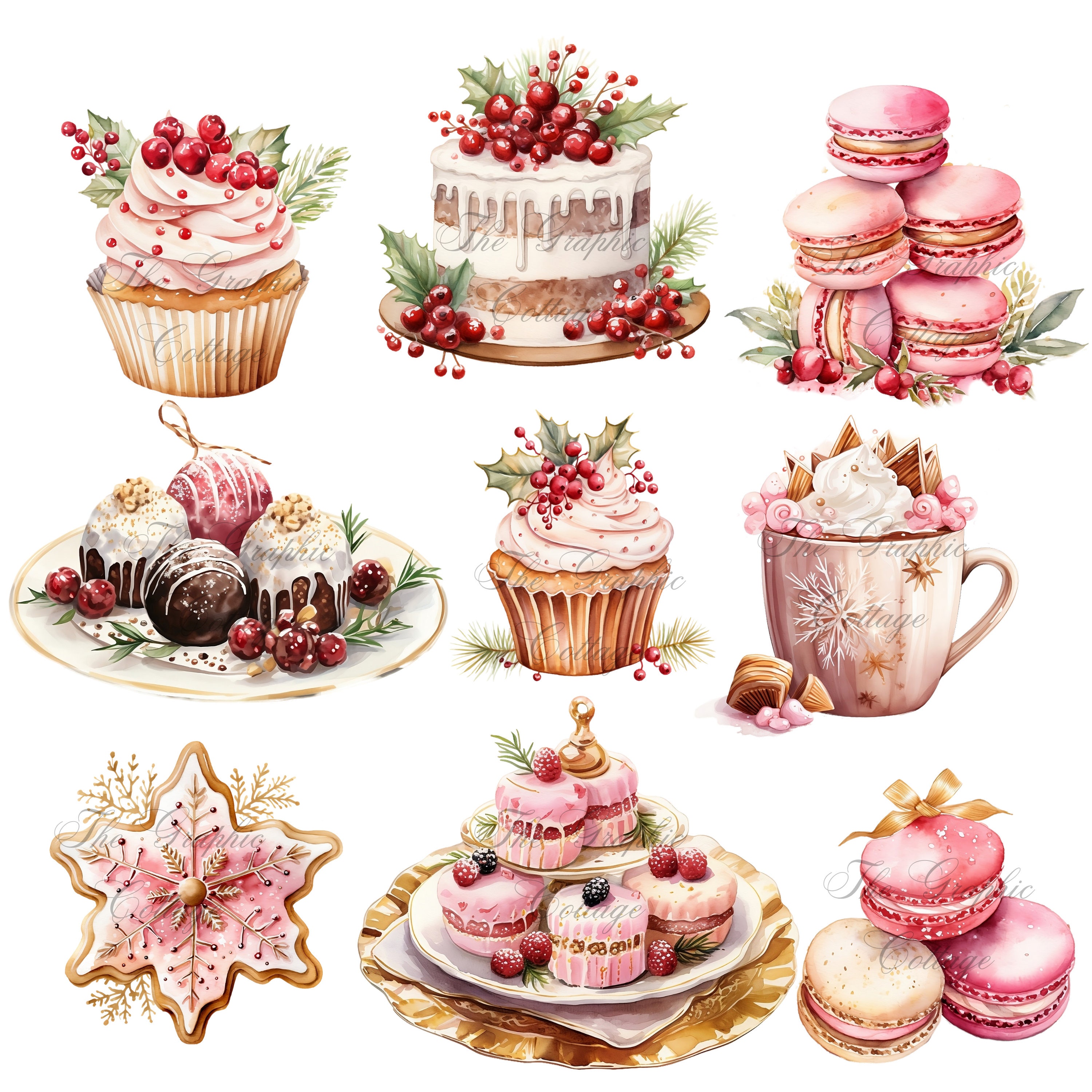 Sweet Treats Watercolor Clipart, Christmas Dessert, Watercolor Sweets ...