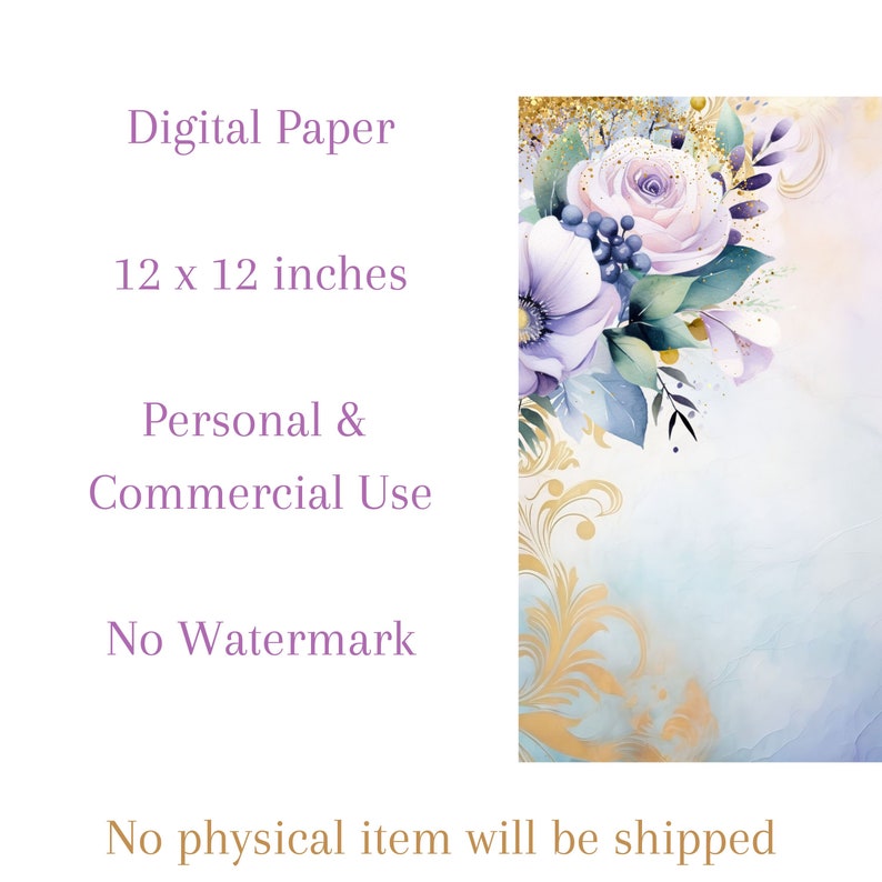 Purple Floral Paper With Gold Designs, Shabby Chic Paper, Romantic ...