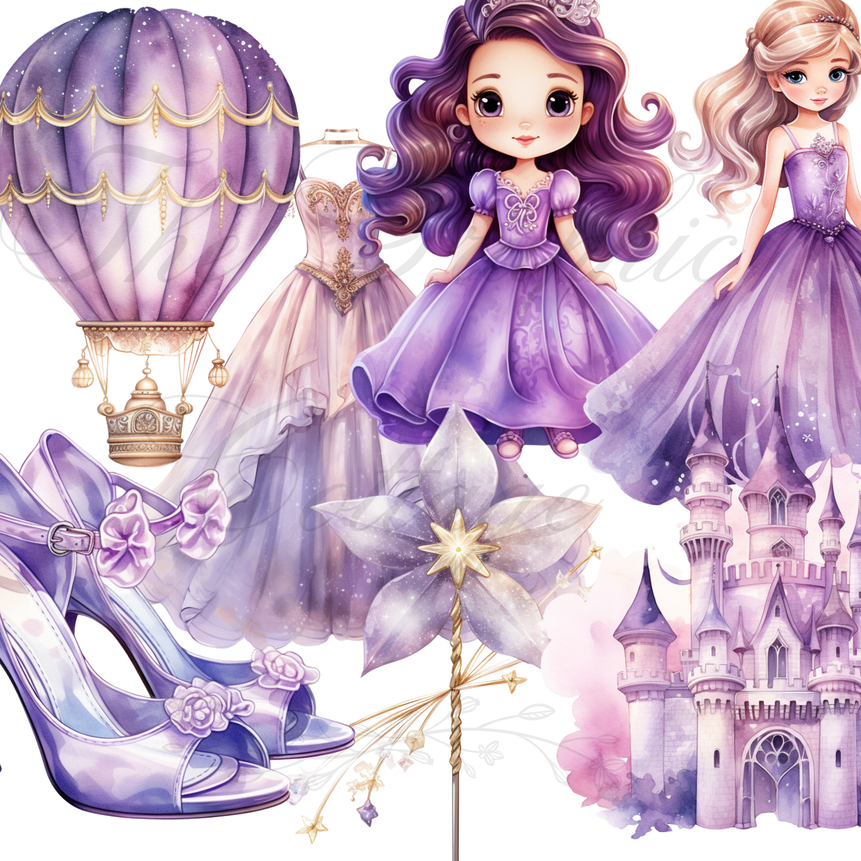 Watercolor Princess Clipart, Purple Princess Theme Clipart, Princess ...
