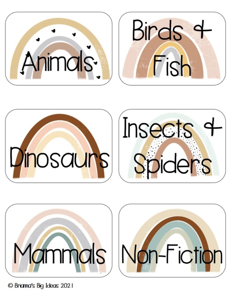 Boho Rainbow Editable Classroom Library Labels - Etsy