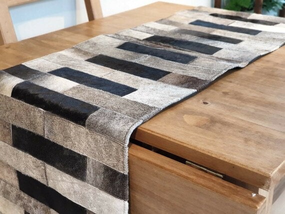 Cowhide Leather Patchwork Table Runner Handmade Natural Leather Table ...