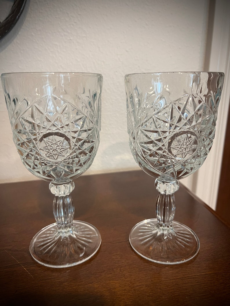 Set of 2 Vintage Libbey Hobstar Water Goblets- Clear Glass Vintage ...