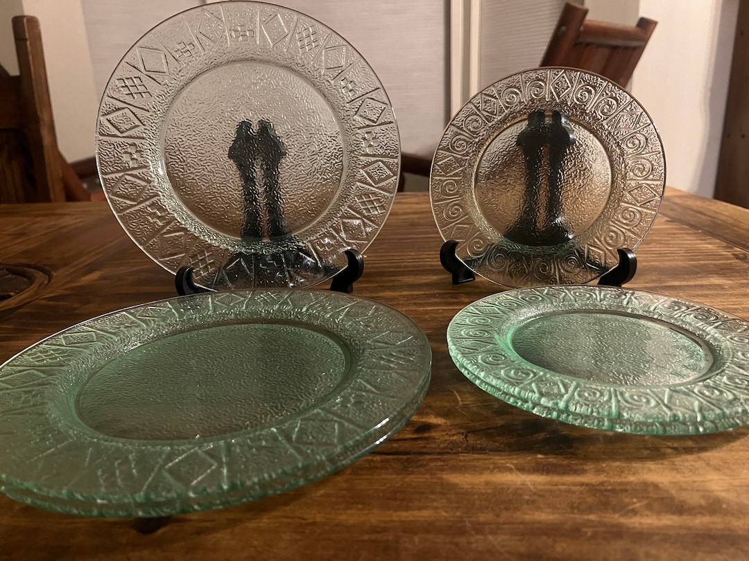 Set of 6 Indiana Vintage Pressed Glass Dinner Plates Light Green ...